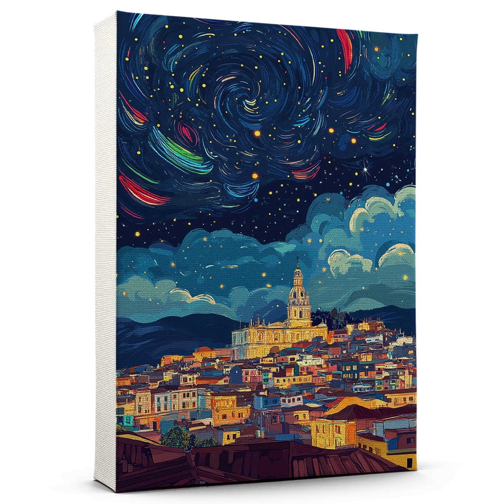 Quito Travel Canvas Art Print, Ecuador Wall Canvas Starry Night, Quito ...