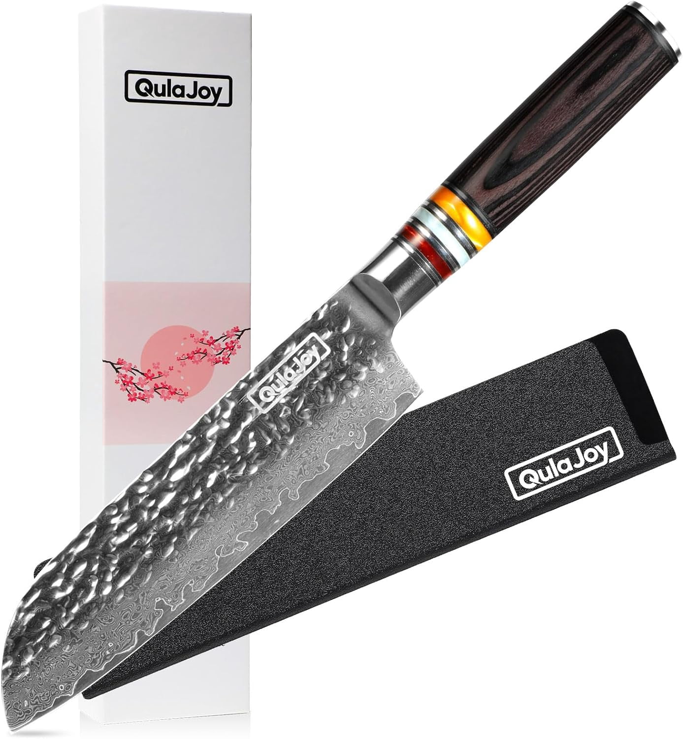 Qulajoy 7 Inch Santoku Knife,Professional Japanese 67 Layers Damascus ...