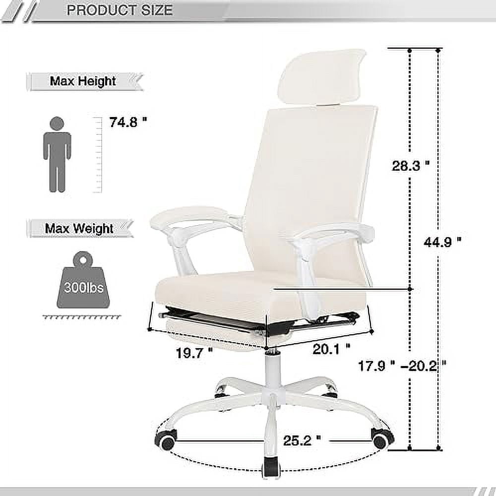 Qulomvs Mesh Ergonomic Office Task Chair with Footrest, Headrest and ...