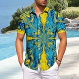 Qulqfy Beach Shirts for Men Graphic Button Down Big & Tall Yellow ...