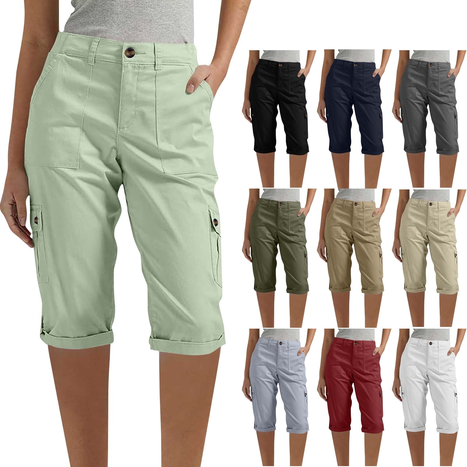 Qulqfy Cargo Capris for Women Casual Chino Loose Fit Hiking Outdoor ...