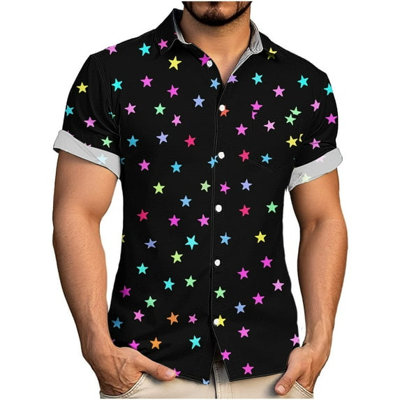 Qulqfy Graphic Tshirt for Men Black Big & Tall Button Down Sparkly ...