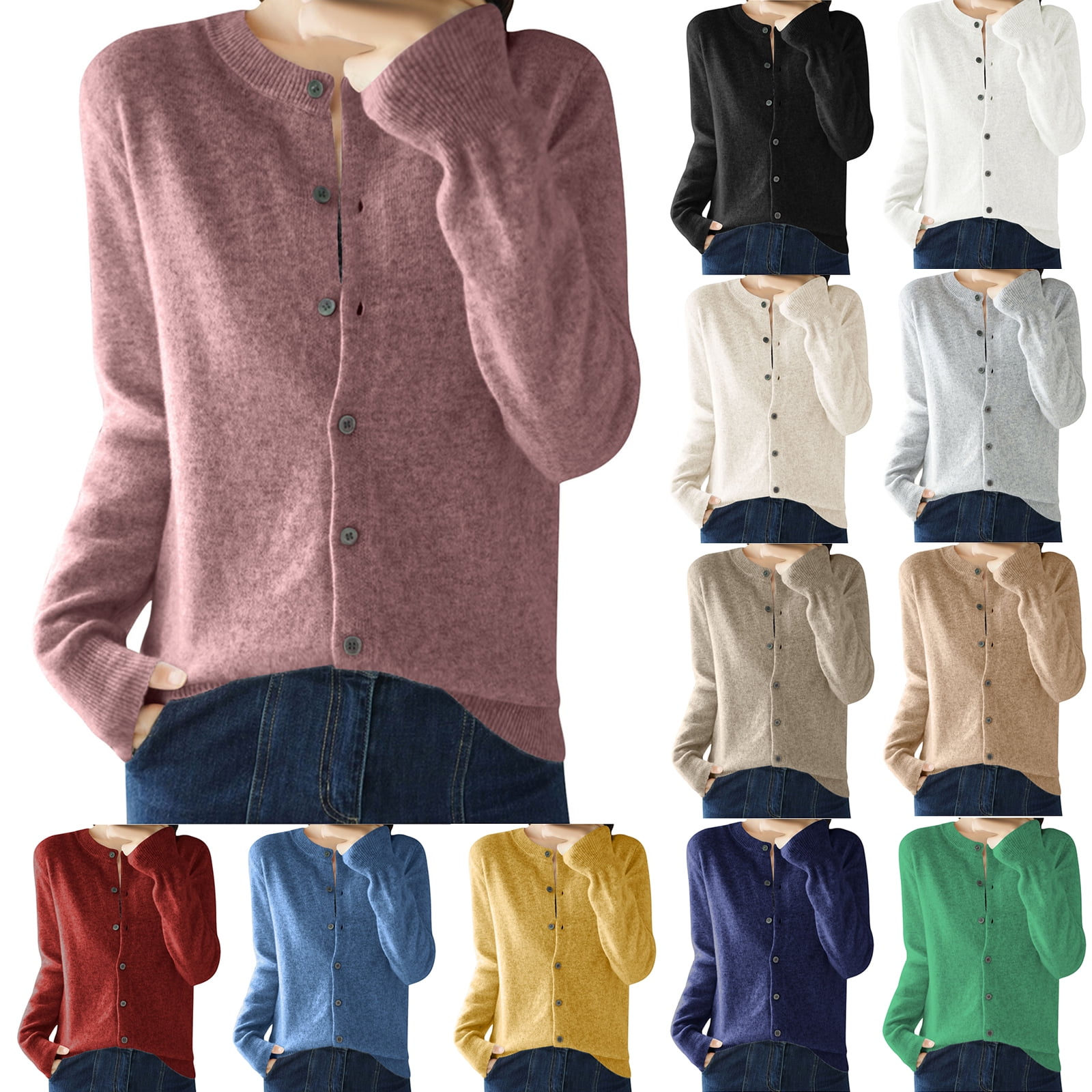 Qulqfy Knitting Cotton Cardigan Sweaters Women Petite Button Up Long ...