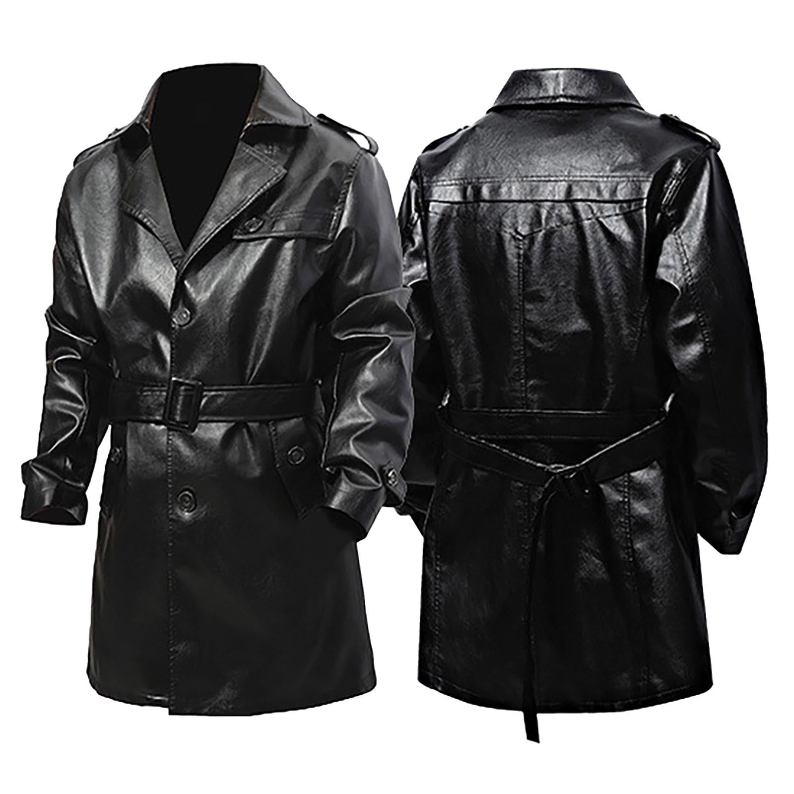 Qulqfy Leather Motorcycle Jackets for Men Biker Button Down Black ...
