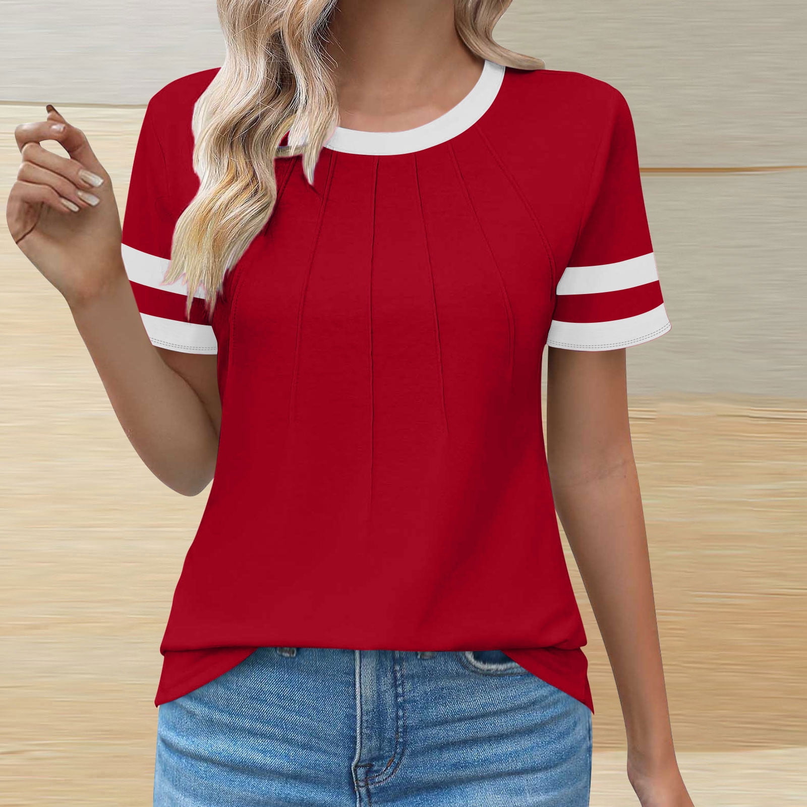Qulqfy Red Tops for Women V Neck Loose Fit Lightweight Tunic Casual ...