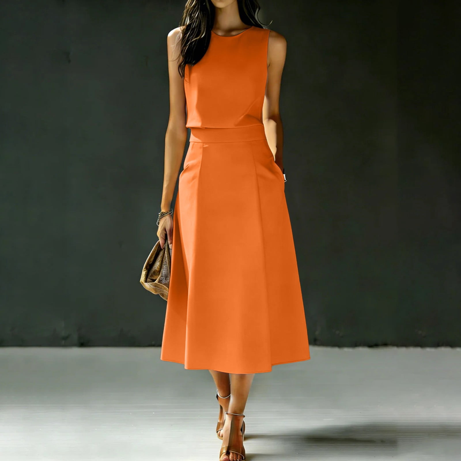 Qulqfy Solid Dresses for Women Dressy Midi Sleeveless Wedding Guest ...
