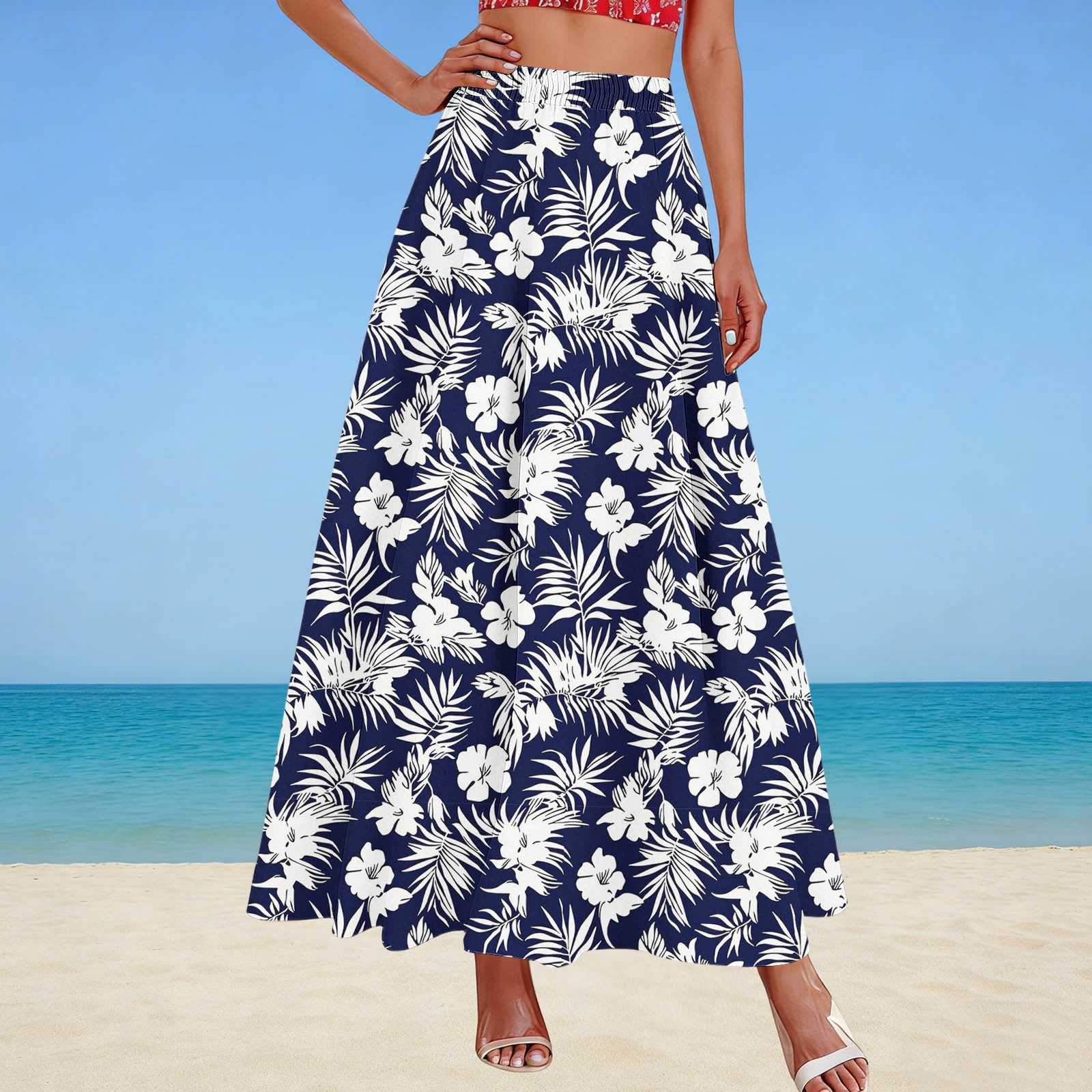 Qulqfy Womens Summer Maxi A-Line Peasant Long Skirts High Waisted Boho ...