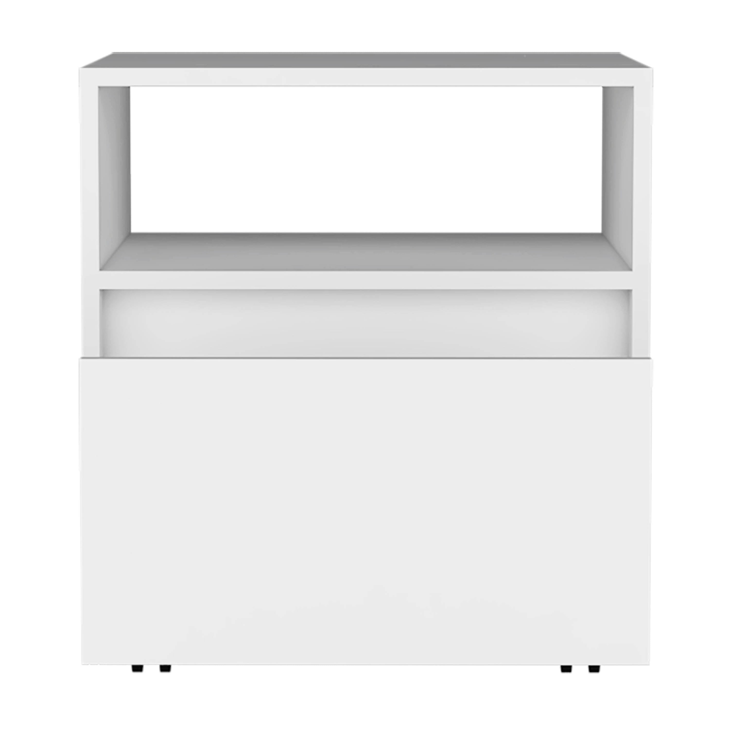 Qumbnk 1 Drawer Beside Table with 1 Open Shelf and Wheels, Wood ...