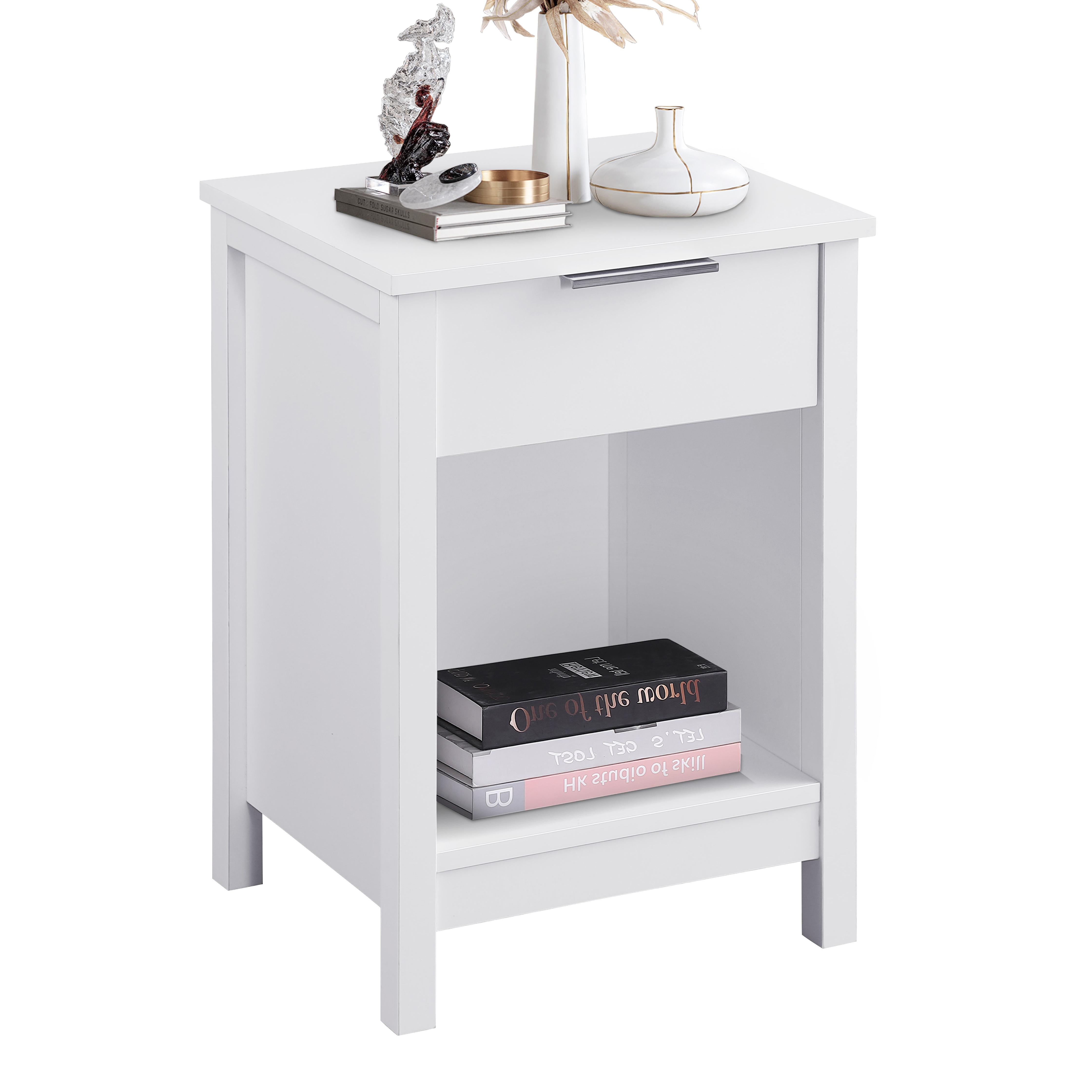 Qumbnk 1 Drawer Beside Table with Open Shelf, Wood Nightstand for ...