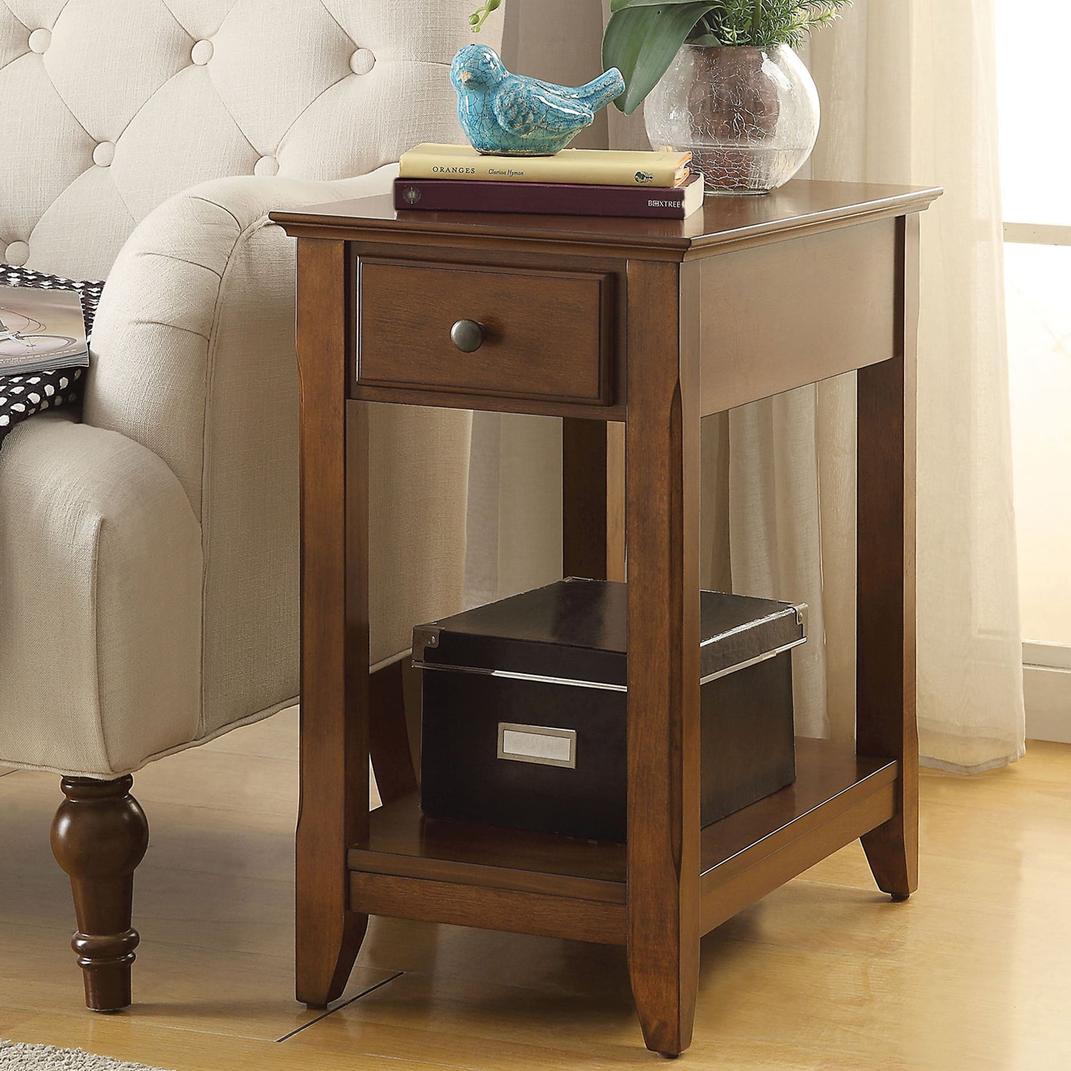 Qumbnk 1 Drawer Nightstand with Bottom Shelf, Rectangular Wooden Side ...