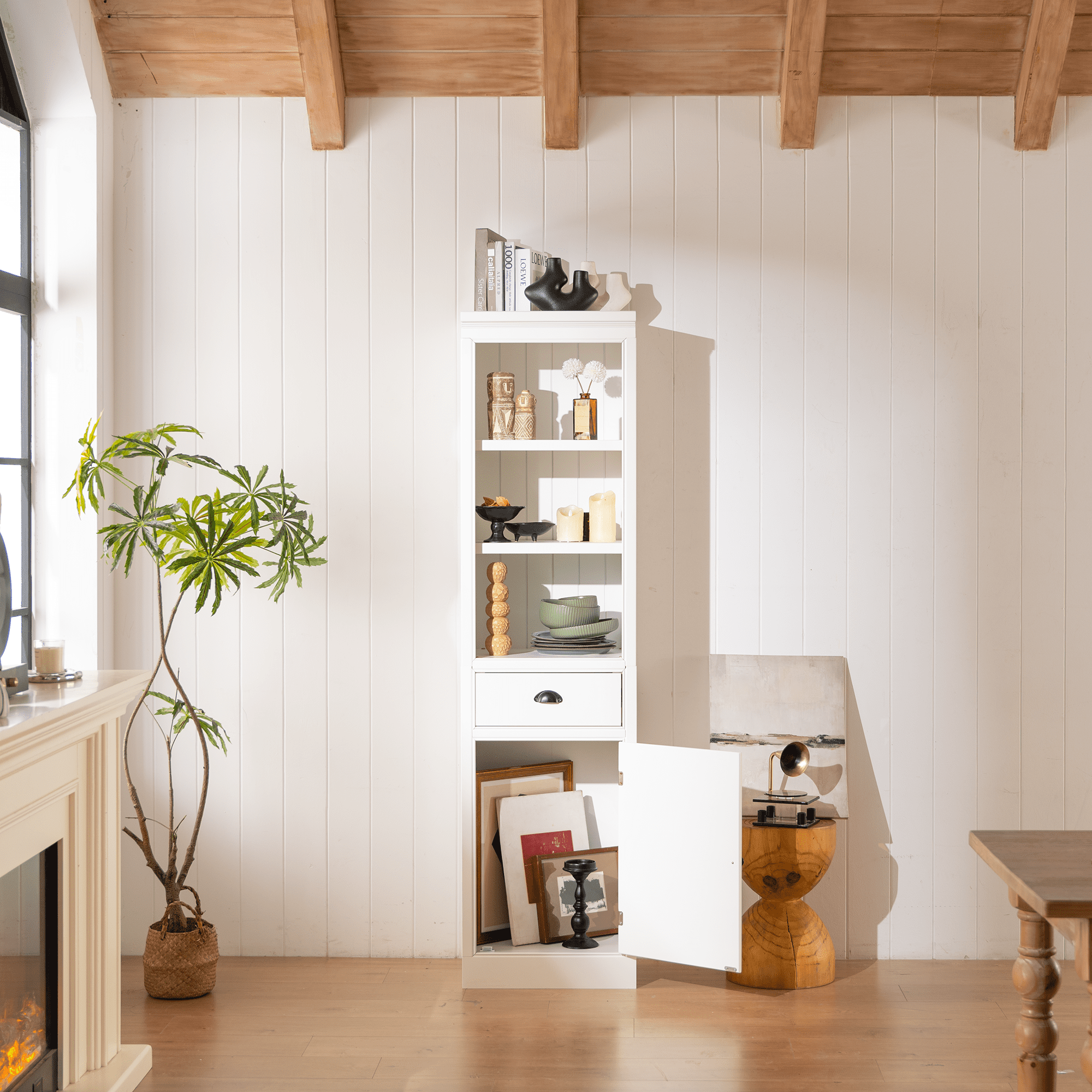 Qumbnk 1 Drawer Wood Display Cabinet with and 3 Shelf, 75" Tall Single ...