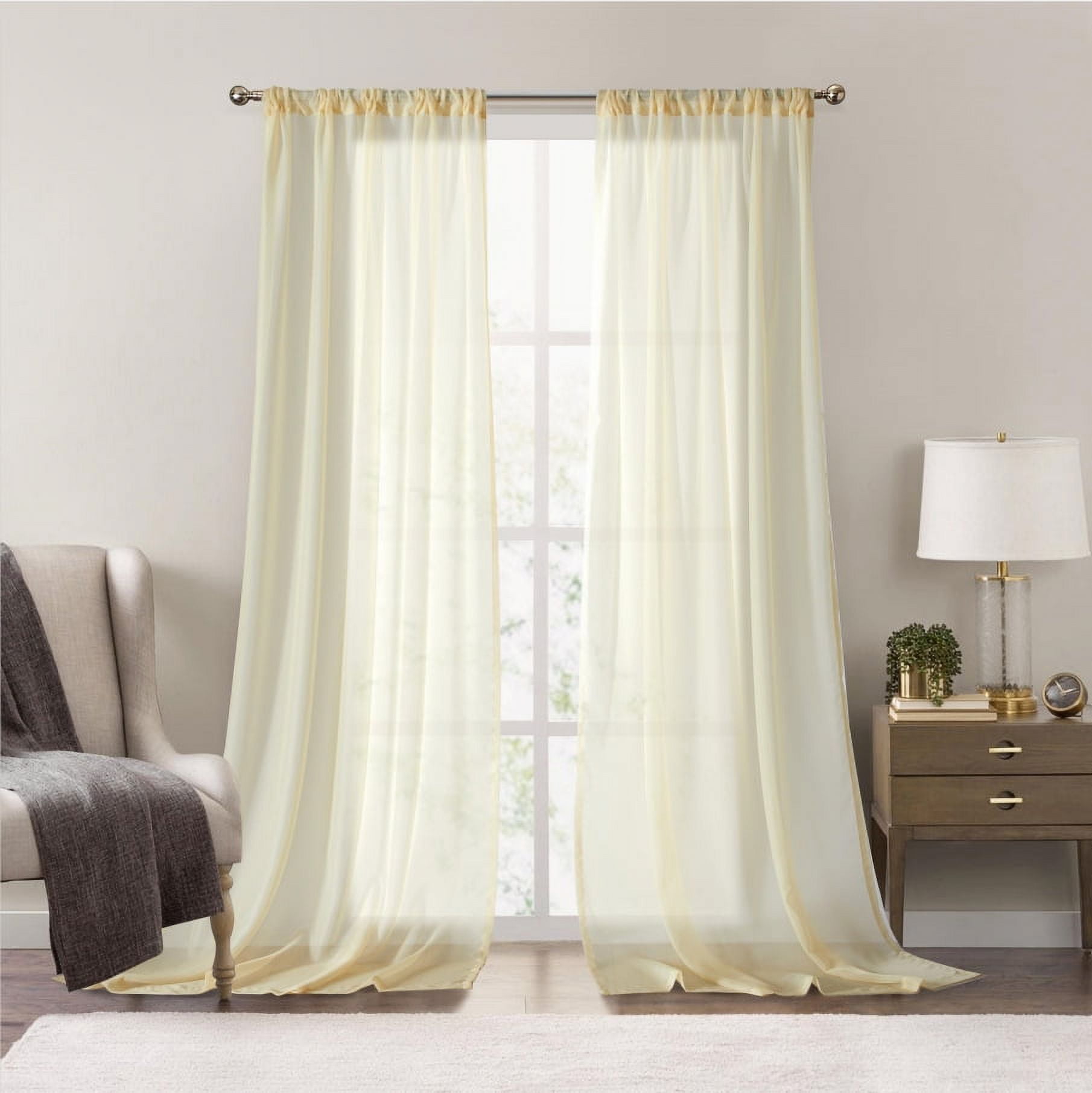 Qumbnk 2 Panels Solid Color Sheer Curtains Light Filtering Window ...