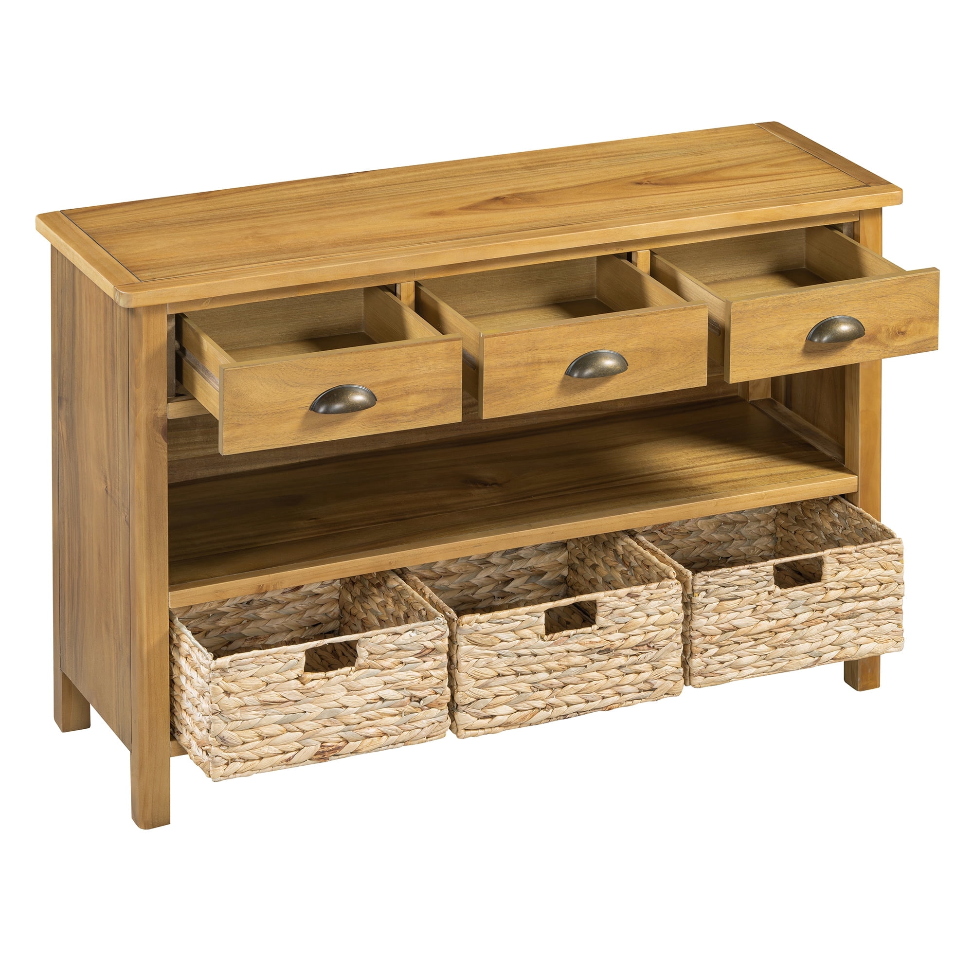 Qumbnk 3 Drawers Sofa Table with 3 Baskets, Wood Console Table for ...