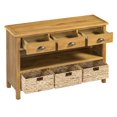Qumbnk 3 Drawers Sofa Table with 3 Baskets, Wood Console Table for ...