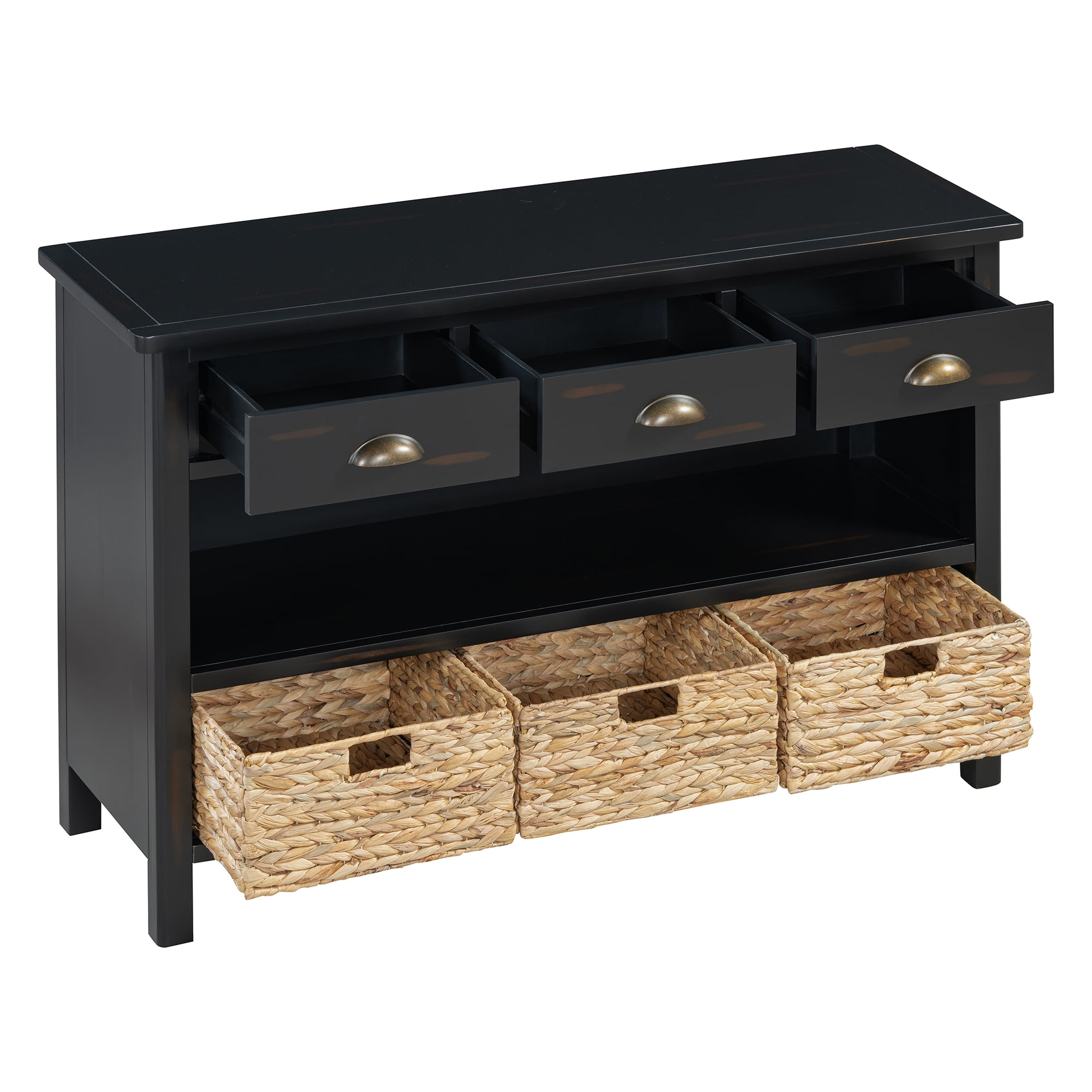 Qumbnk 3 Drawers Sofa Table with 3 Baskets, Wood Console Table for ...