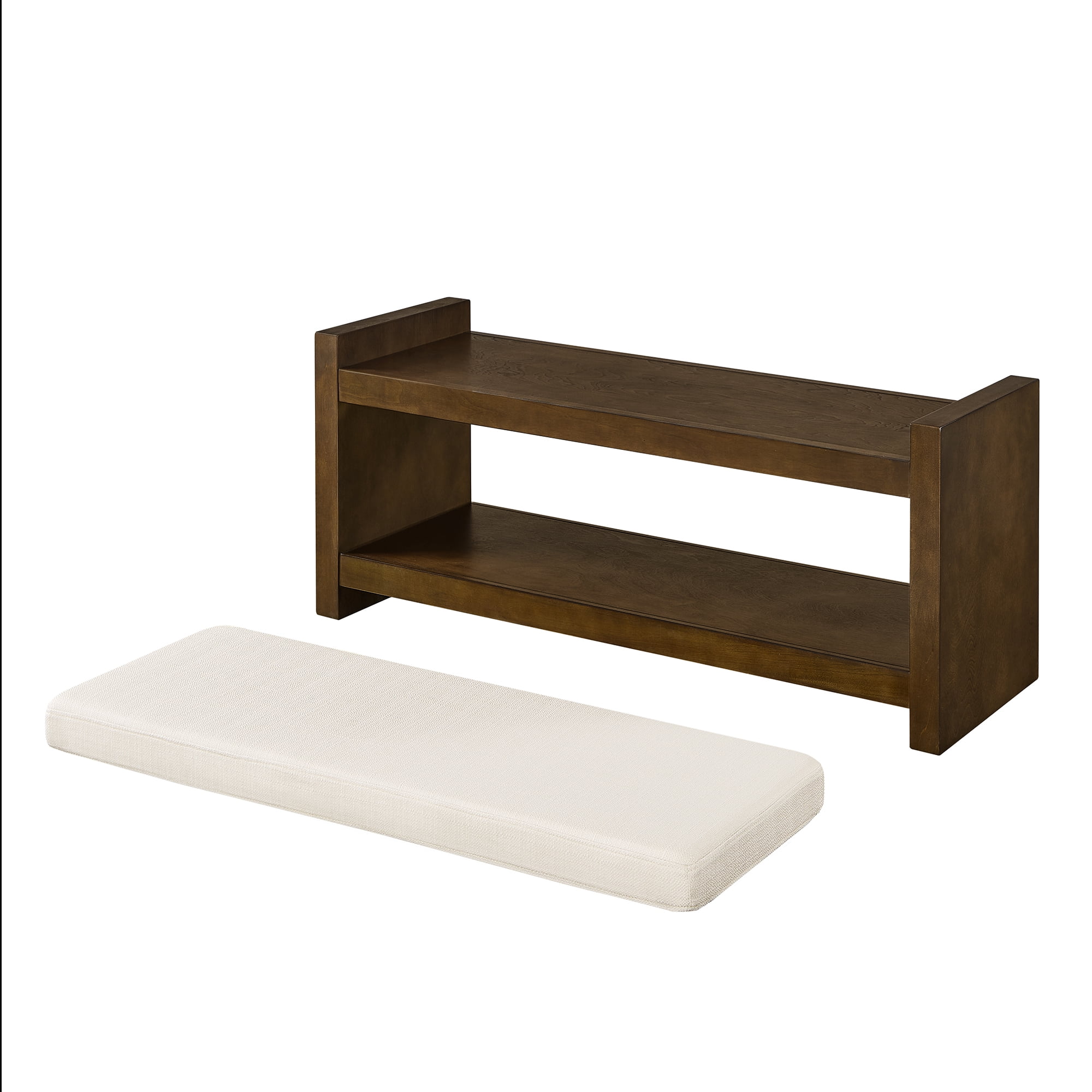 Qumbnk 40" Removable Padded Seat Ottoman with Lower Shelf, Wood Frame ...