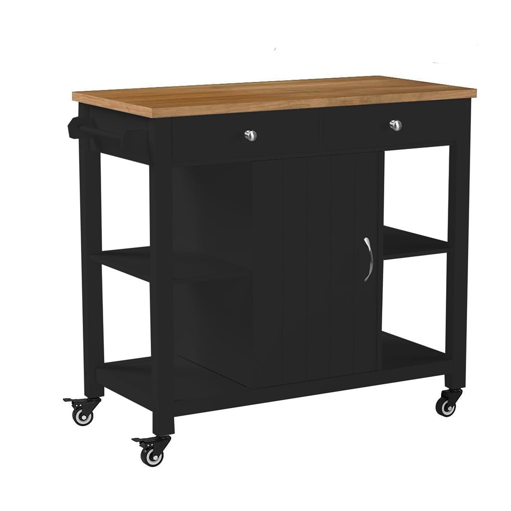 Qumbnk 40" Wood Top Rolling Cart with Wheels and 2 Drawers and Towel ...