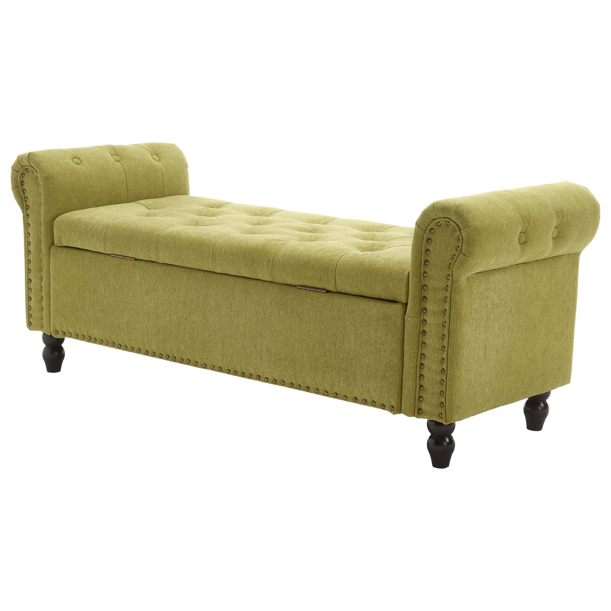 Qumbnk 55.12" Linen End of Bed Bench Storage Bench with Wood Legs, Upholstered Rectangle Storage ...