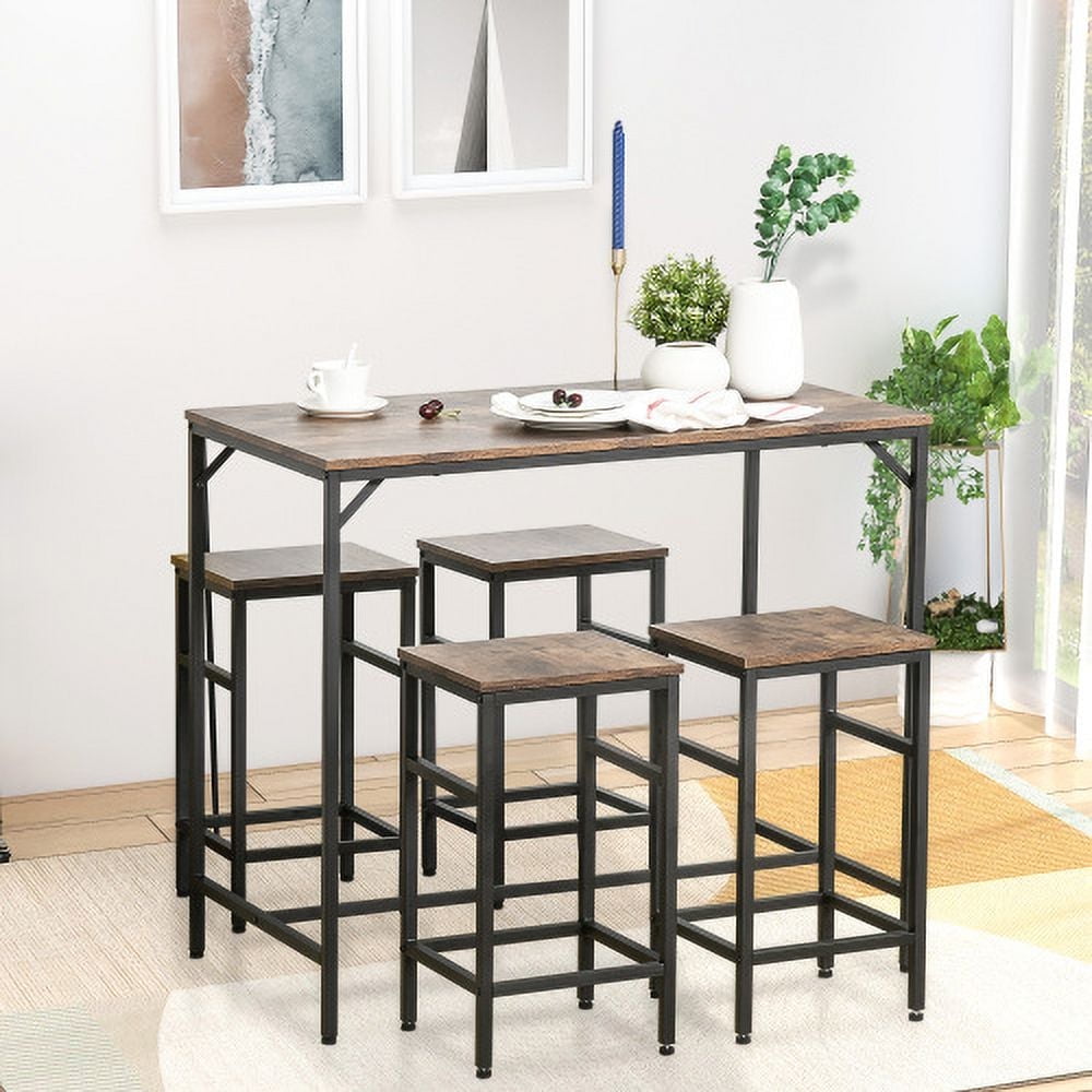 Qumbnk 5 Dining Table Set, 1 Pc Bar Table & 4 Stools Set, Space Saving ...