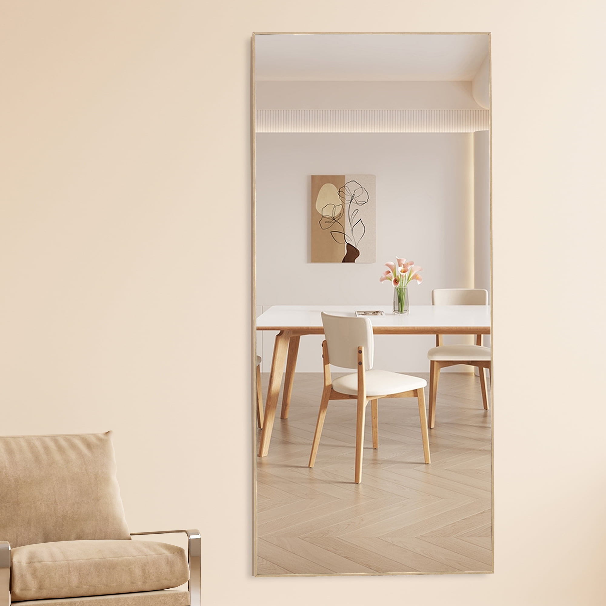 Qumbnk 71" x 31.4" Rectangle Dressing Mirror Decorative Mirror Wood ...