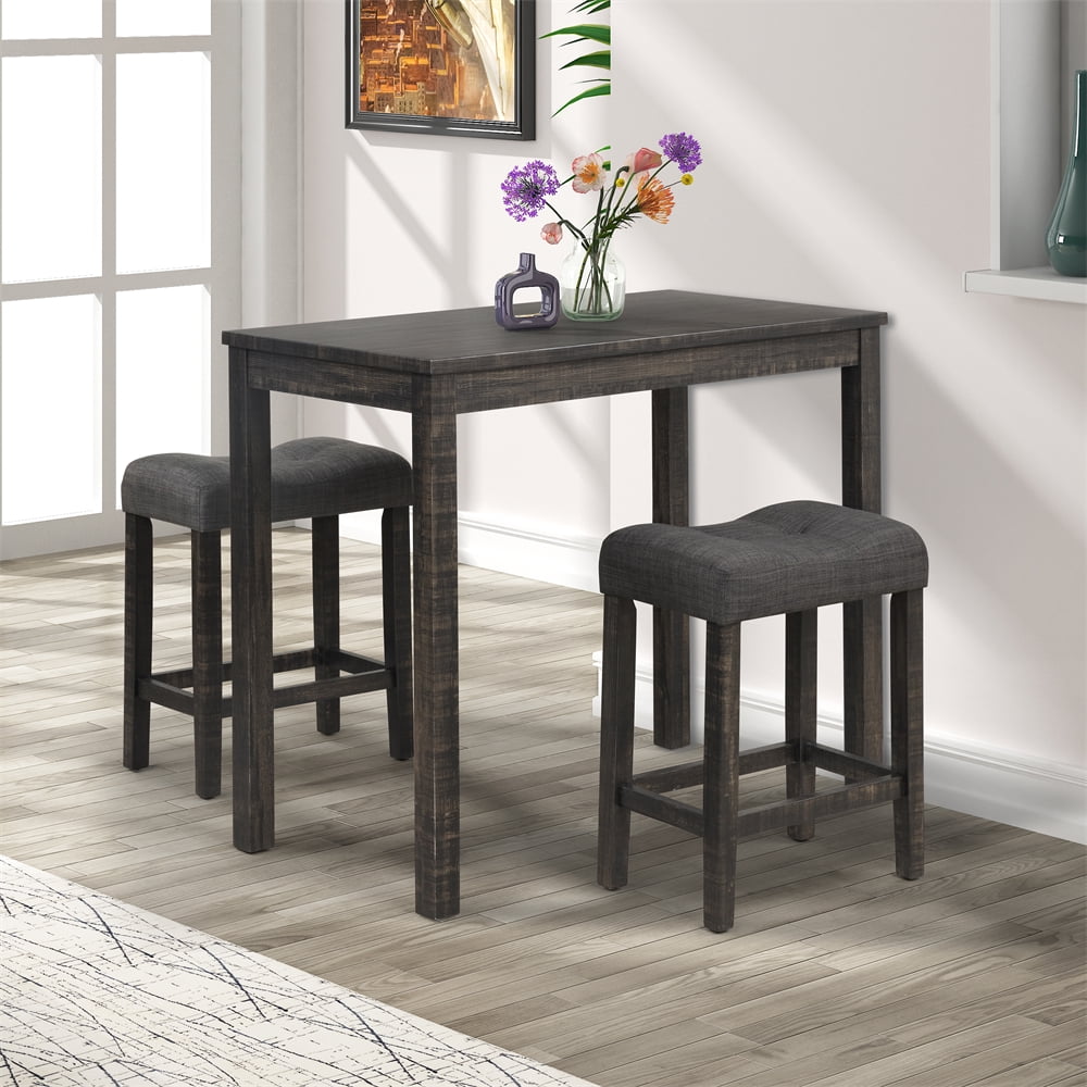 Qumbnk Dining Table with 2 Pack Upholstered Backless Stools, Wood ...