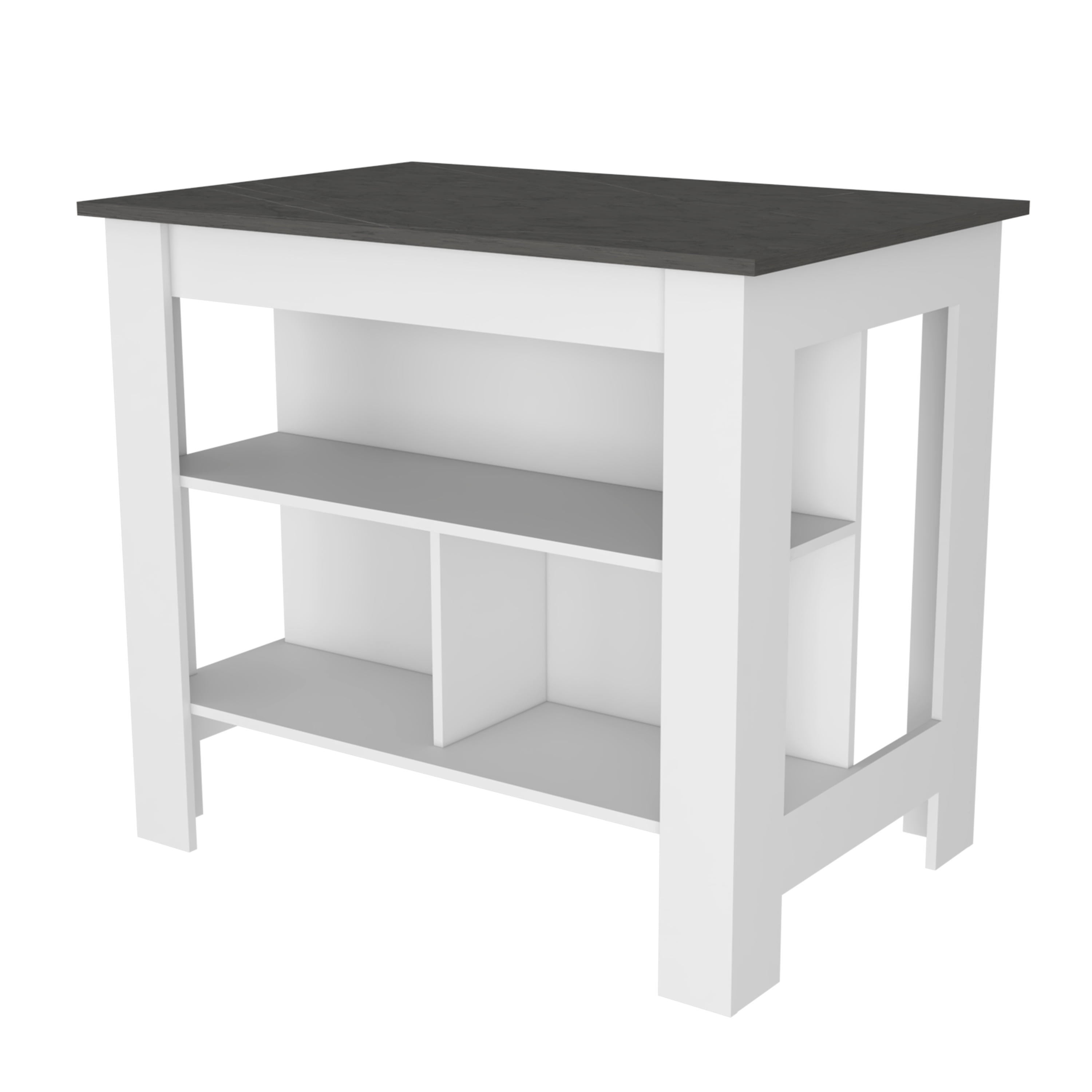 Qumbnk Island Table with 3 Open Shelves, Wood Kitchen Island for Living ...