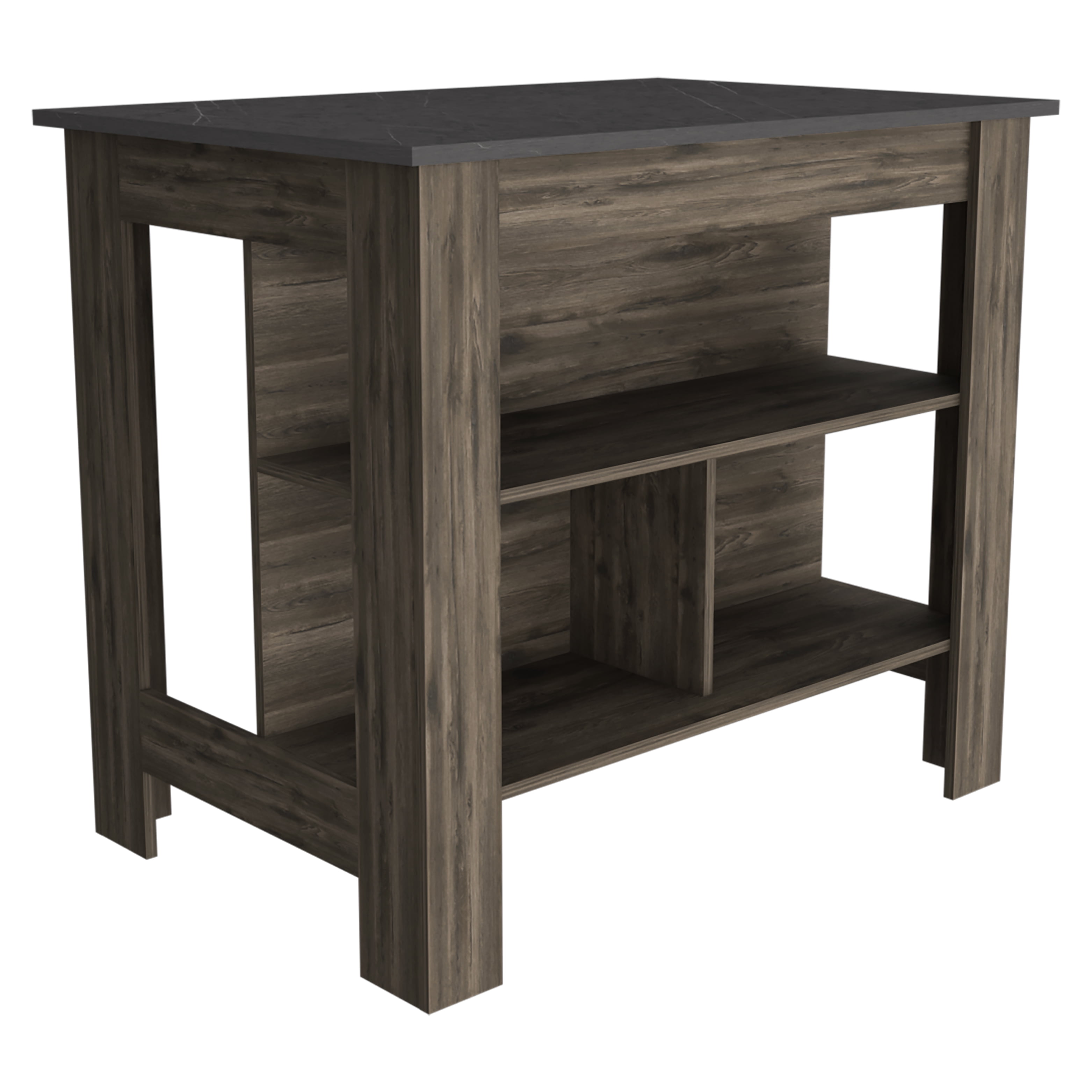 Qumbnk Kitchen Island with 3 Shelves, Wood Top Table for Dining Room ...