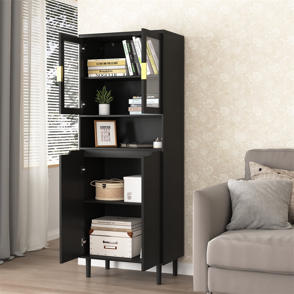 Qumbnk Kitchen Pantry Cabinet with Open Shelf and Inner Shelf, Storage ...