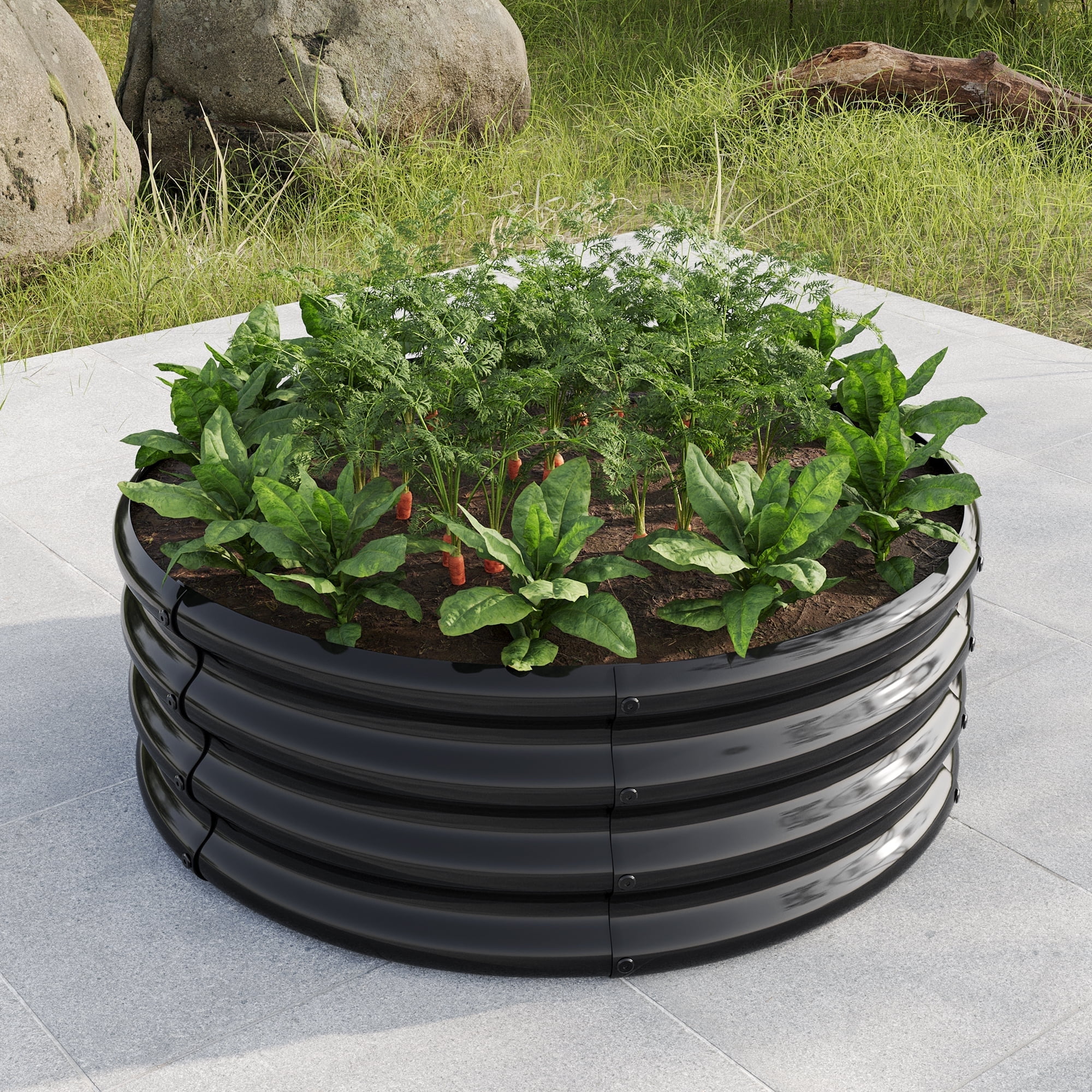 Qumbnk Metal Round Raised Garden Bed Box for Vegetables, Flowers, Herbs ...