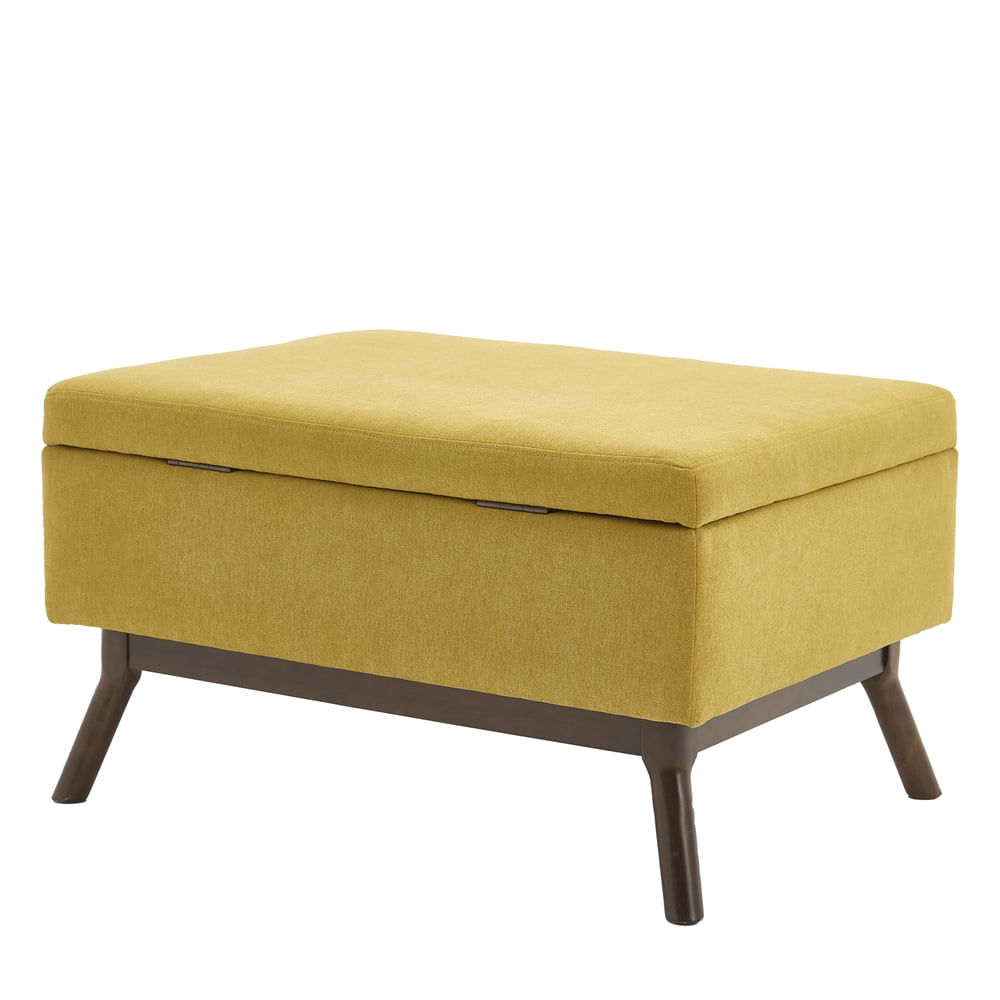Qumbnk Mid Century Modern Storage Bench with Wood Frame, Square Linen ...