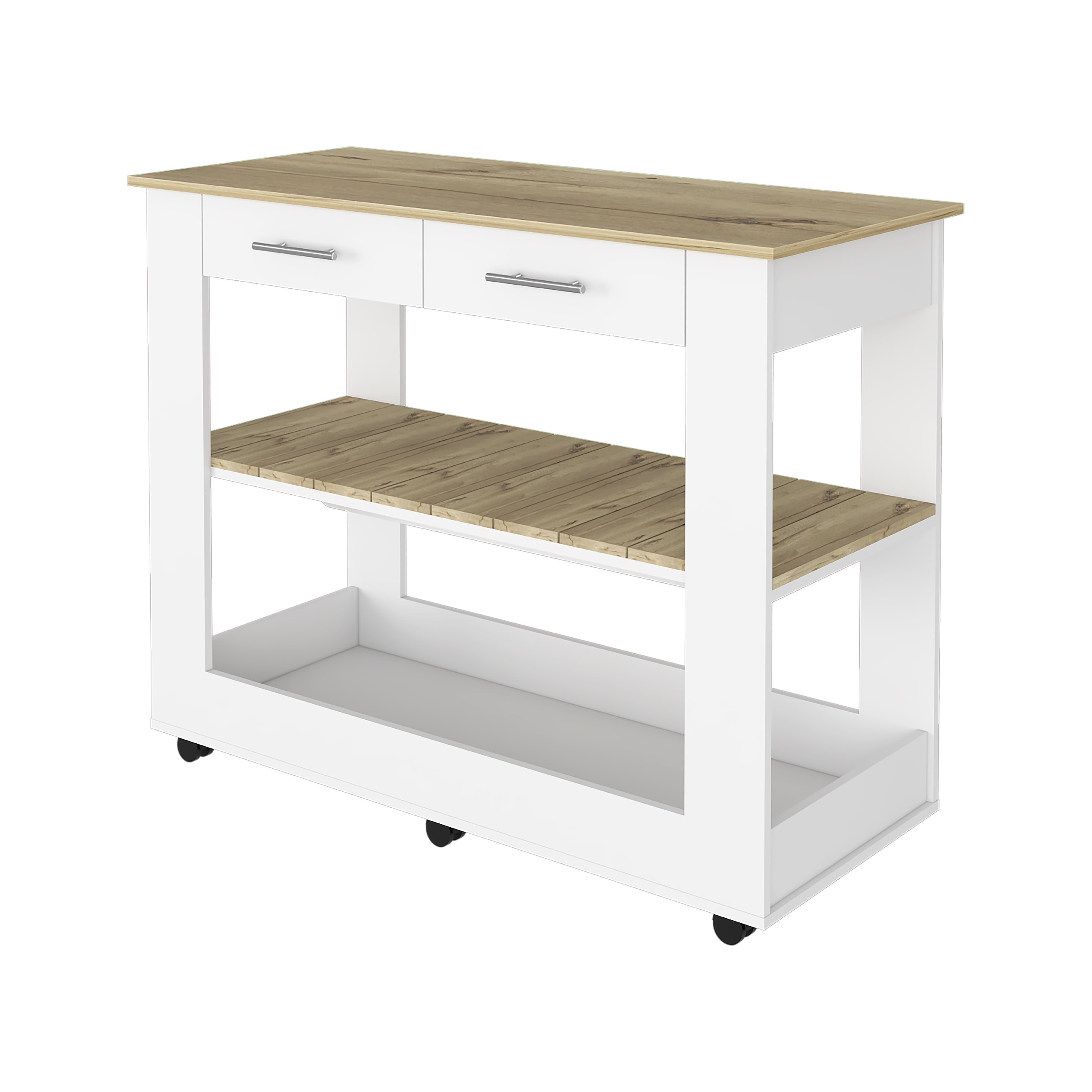 Qumbnk Modern Kitchen Cart with 2 Shelves and 2 Drawers and Wheels ...