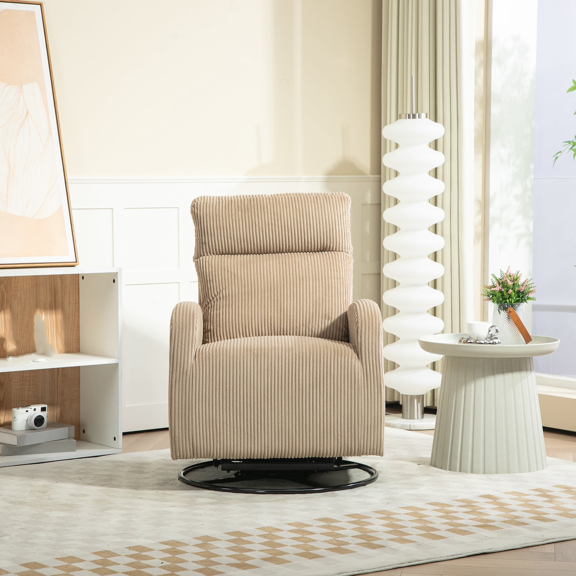 Qumbnk Modern Upholstered Fabric Recliner Chair with Metal Base, 360 ...