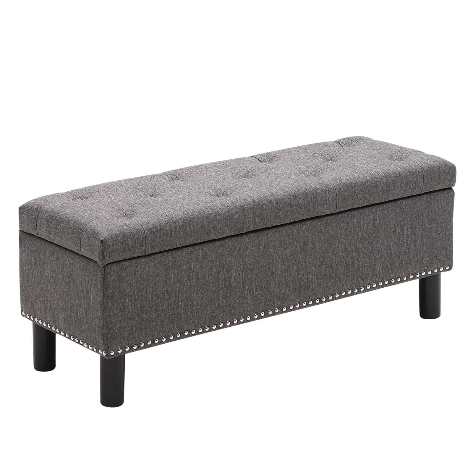 Qumbnk Modern Upholstered Linen Storage Bench with Wood Legs, Rectangle ...