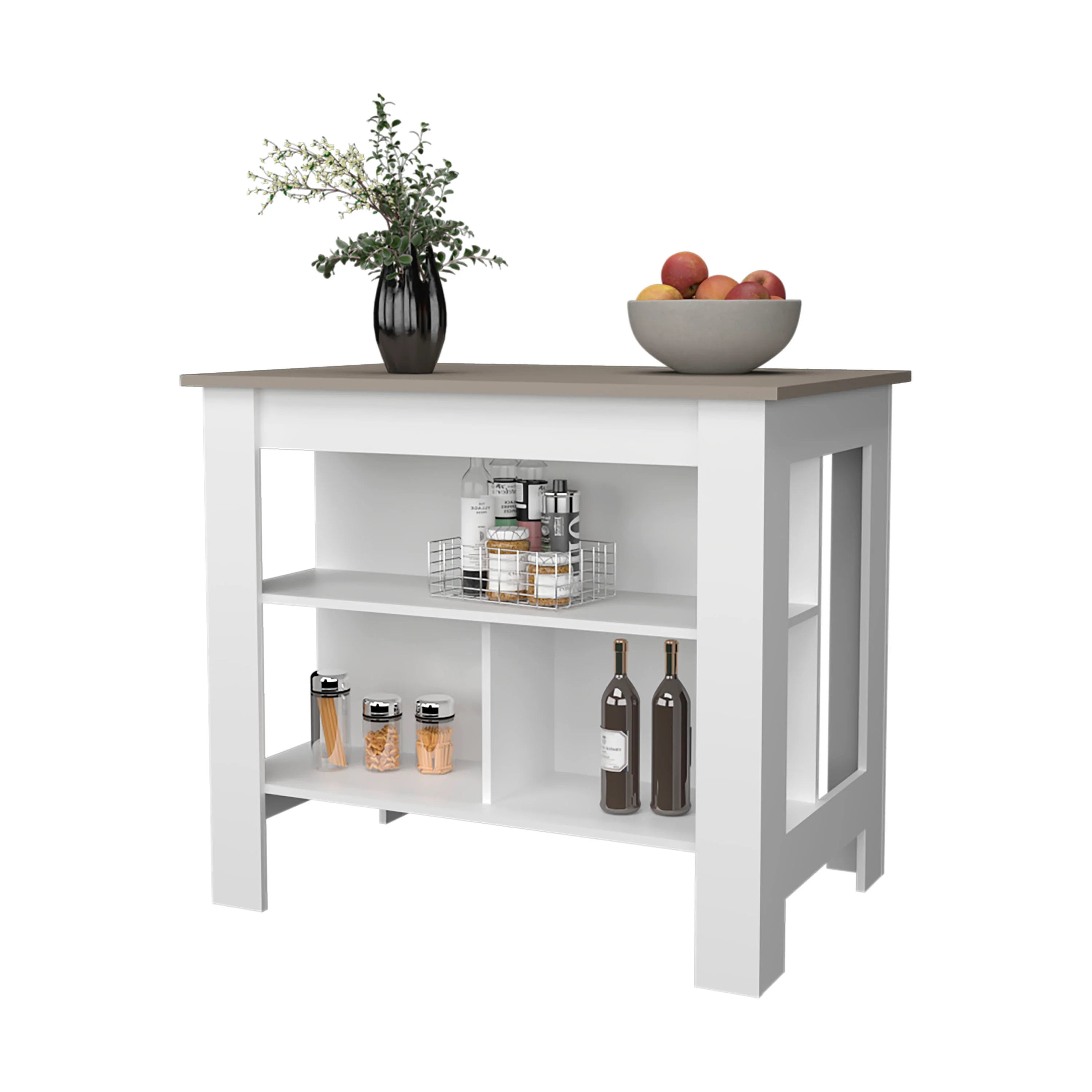 Qumbnk Rectangle Island Table with Open Storage Shelf, Wood Kitchen ...