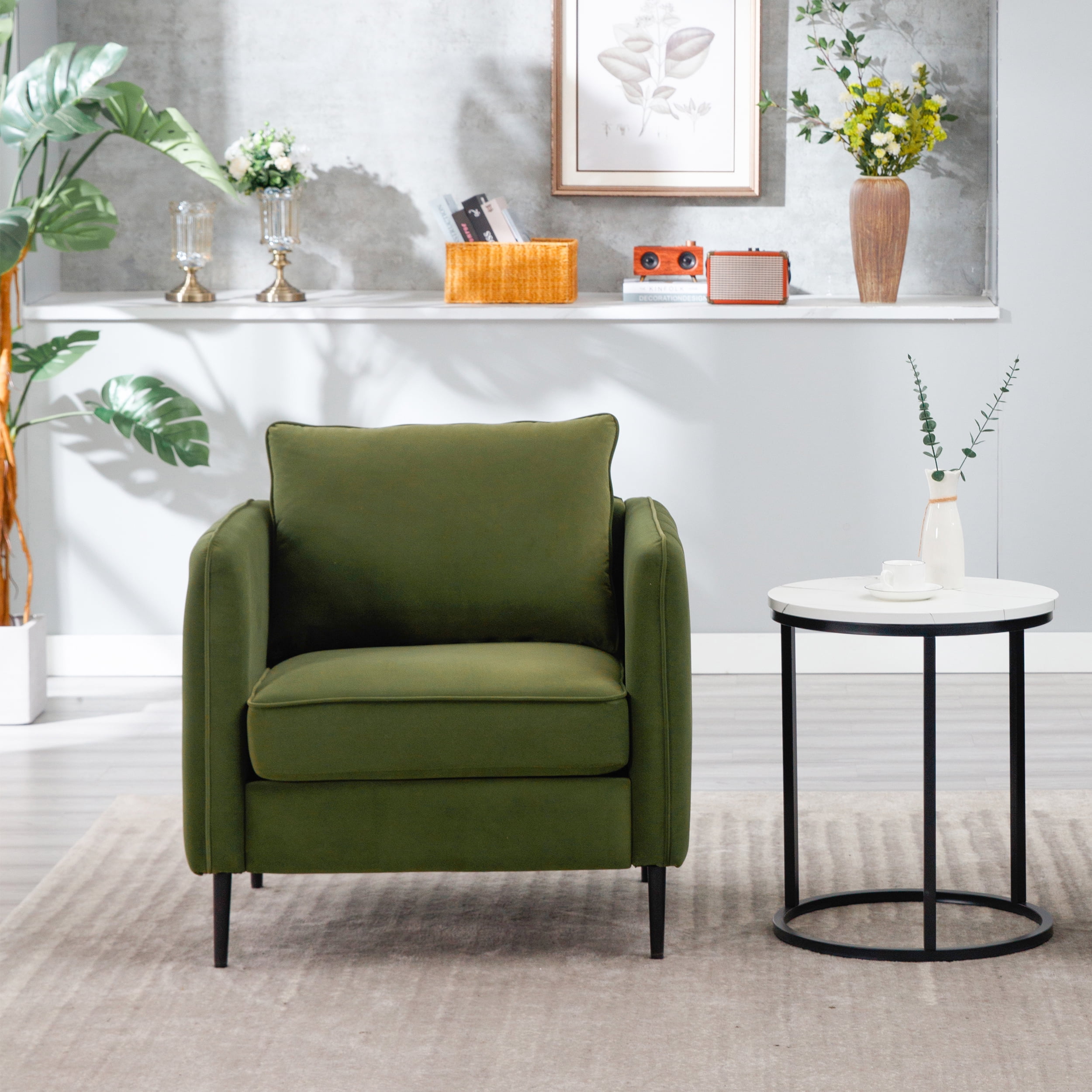 Qumbnk Upholstered Leisure Chair Armchair with 1 Pillow and Metal Legs ...