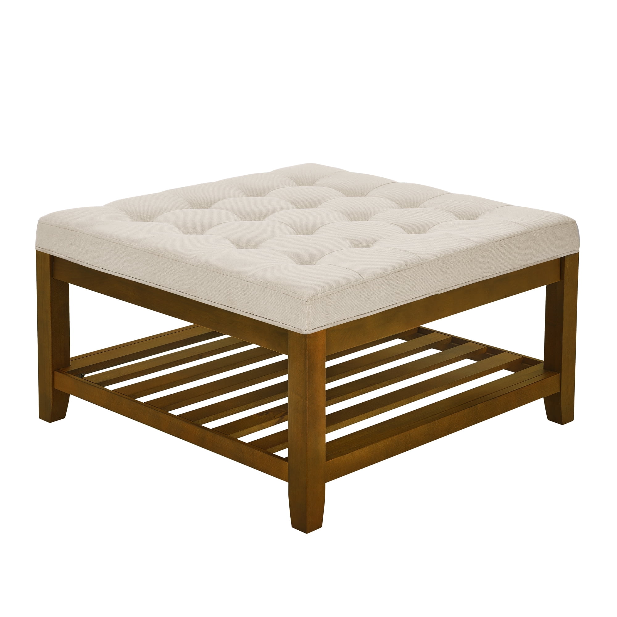 Qumbnk Upholstered Linen Seat Square Coffee Table Center Table with ...