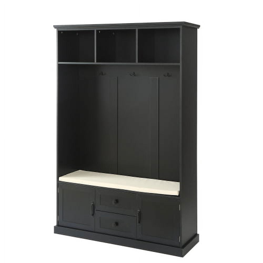 Qumbnk Wood Hall Tree with 3 Hooks and Coat Hanger, Storage Bench for ...