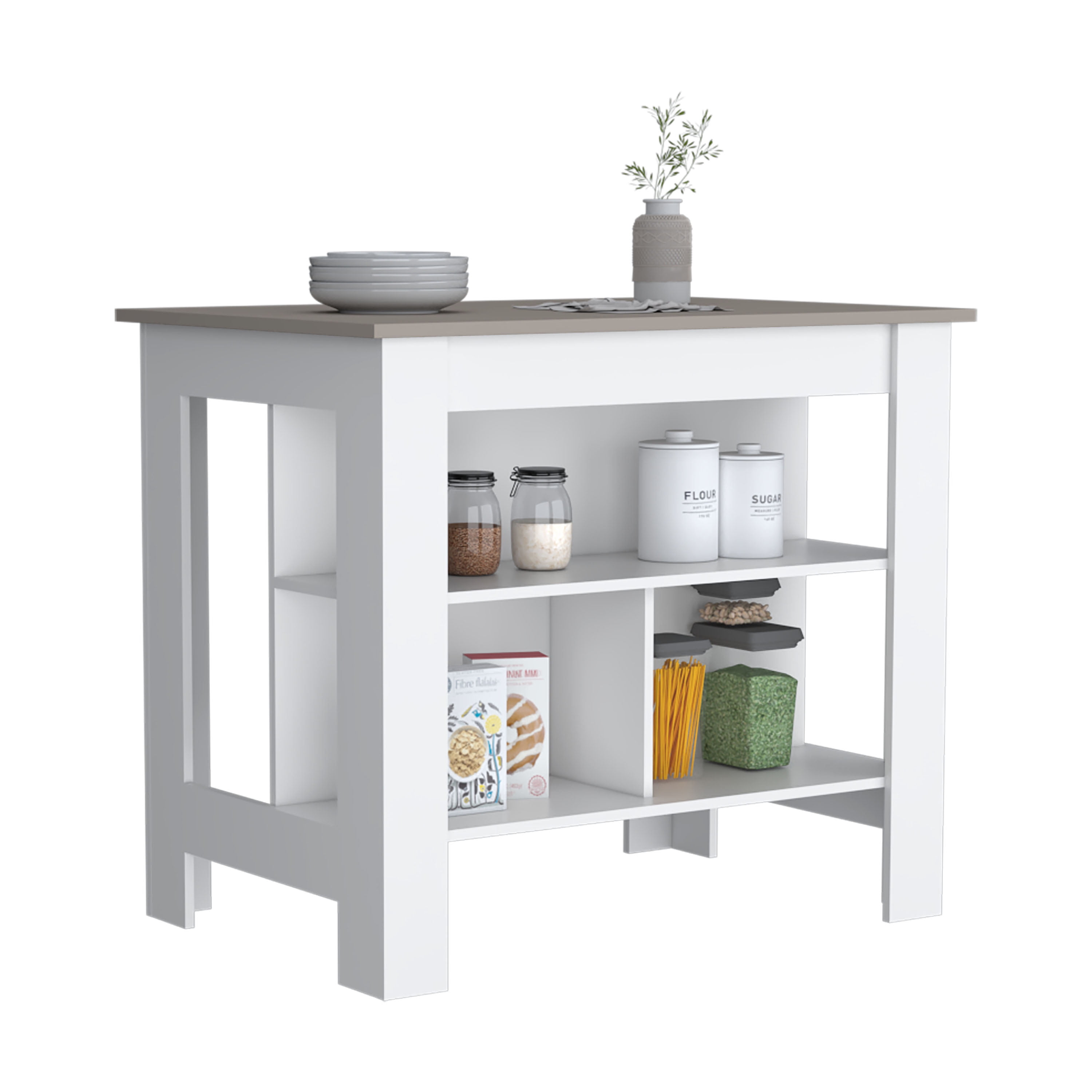 Qumbnk Wood Island Table with 3 Open Shelf, 40" Width Kitchen Island ...