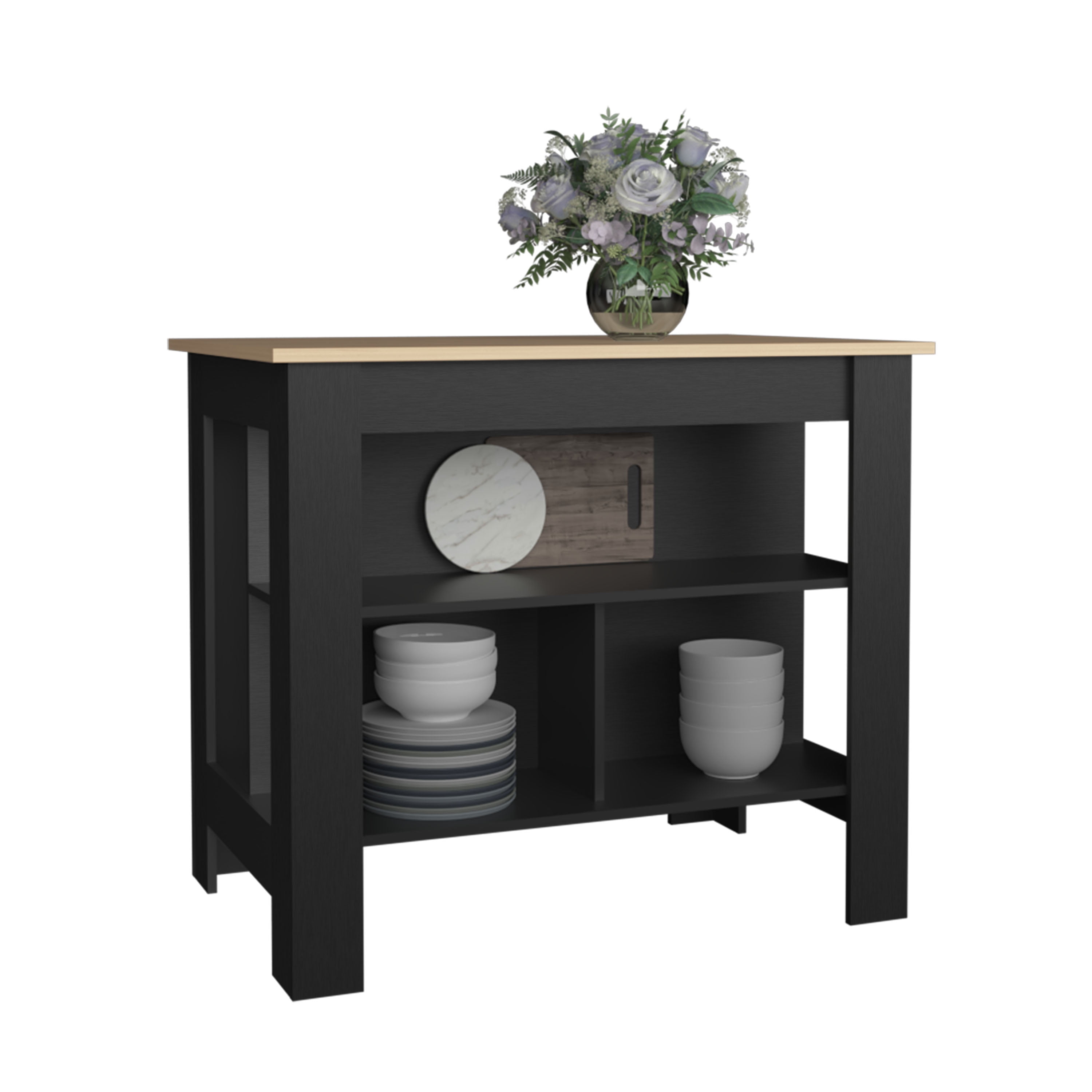 Qumbnk Wood Island Table with 3 Shelves, 35.4"H Kitchen Island for ...