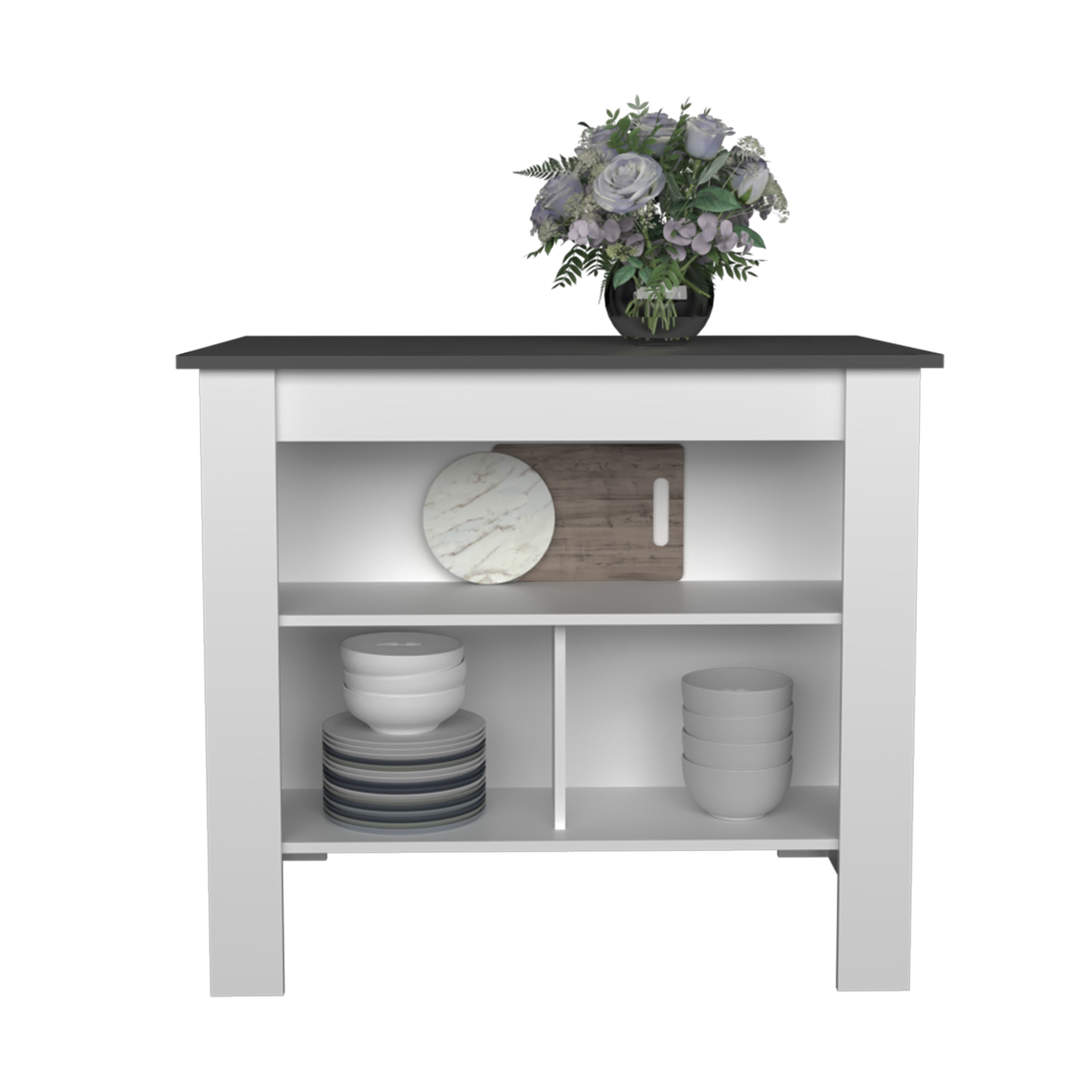 Qumbnk Wood Island Table with 3 Shelves, 35.4"H Kitchen Island for ...