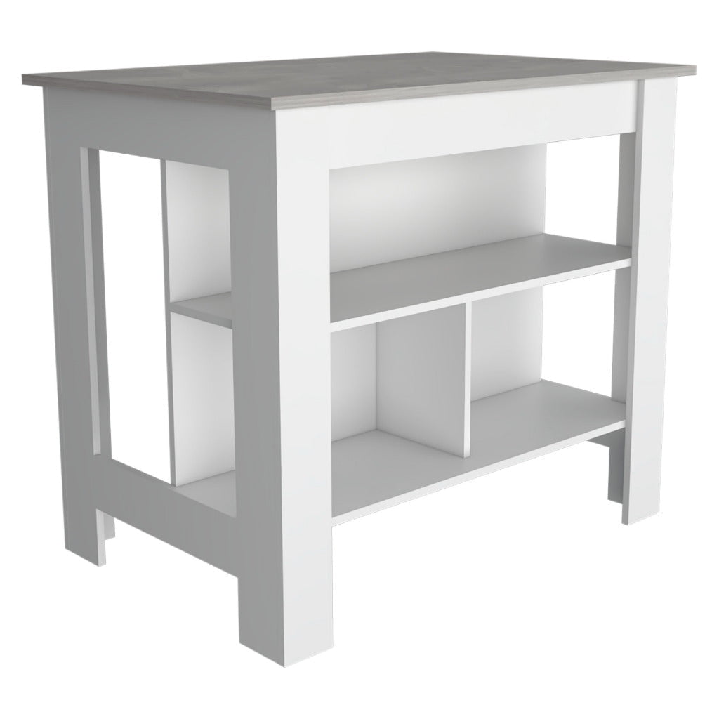 Qumbnk Wood Kitchen Island with 3 Open Storage Shelves, Table for ...