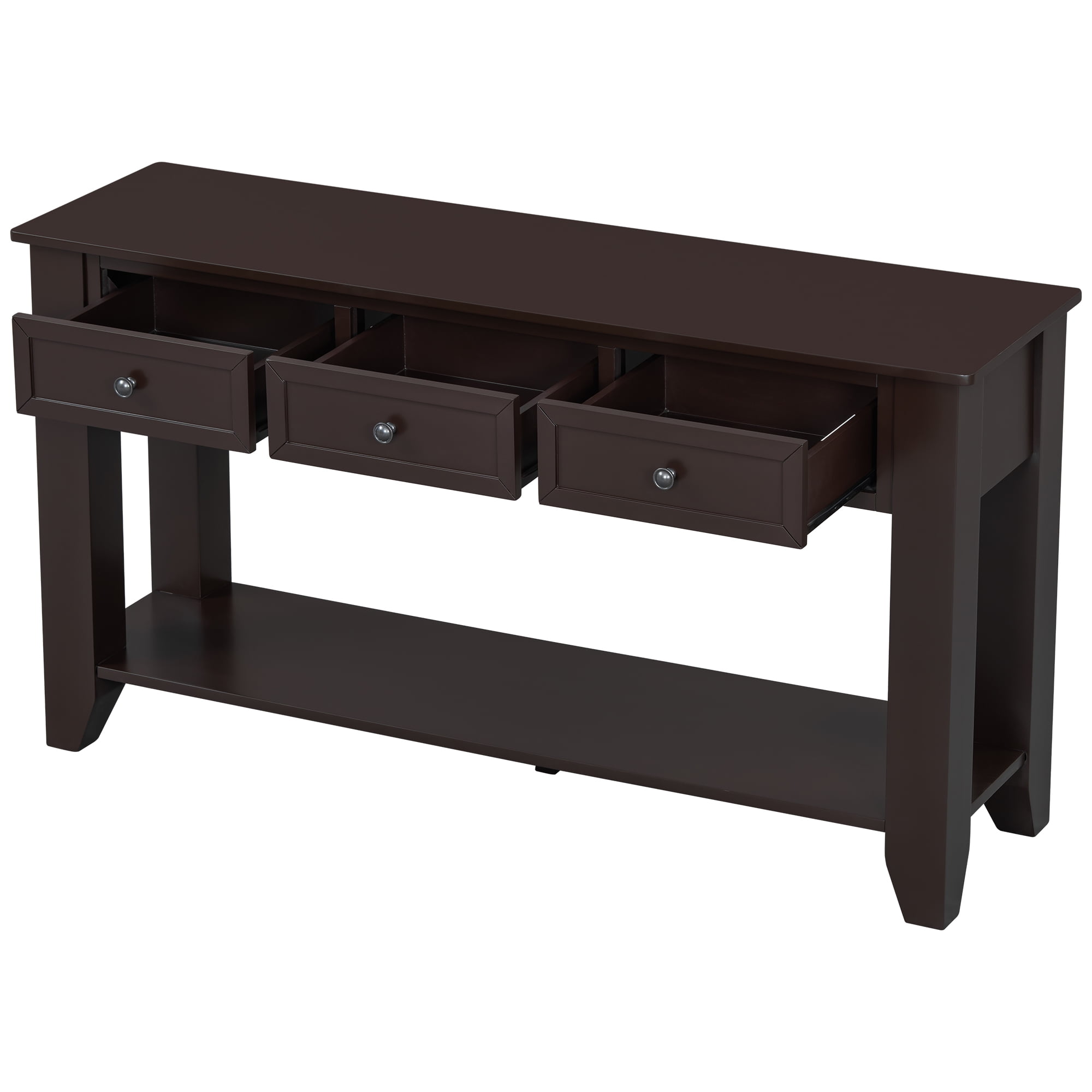 Qumbnk Wood Sofa Table with 3 Drawers and Metal Handles, 55.4 ...