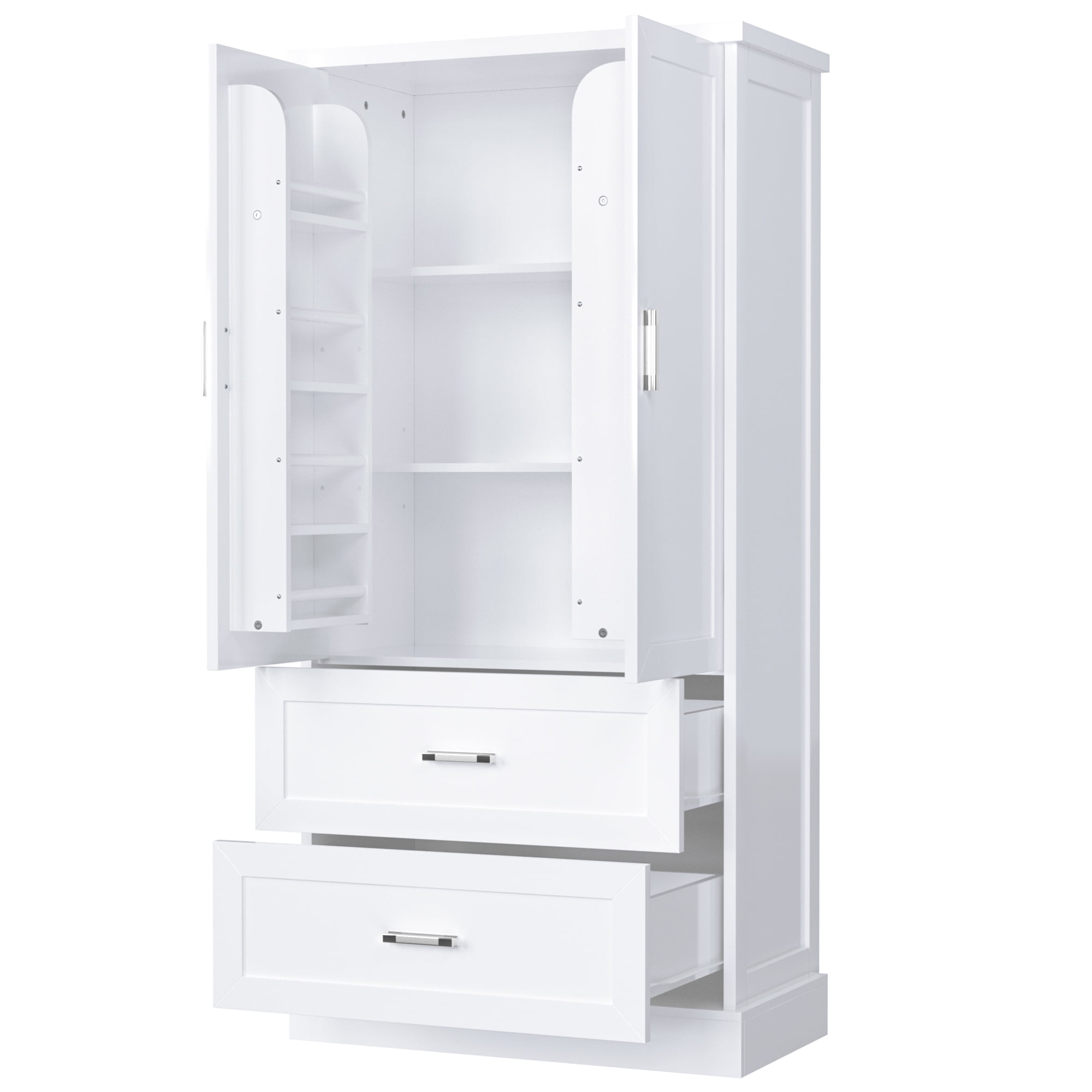 Qumbnk Wood Tall Bathroom Storage Cabinet with Open Shelf and Inner ...