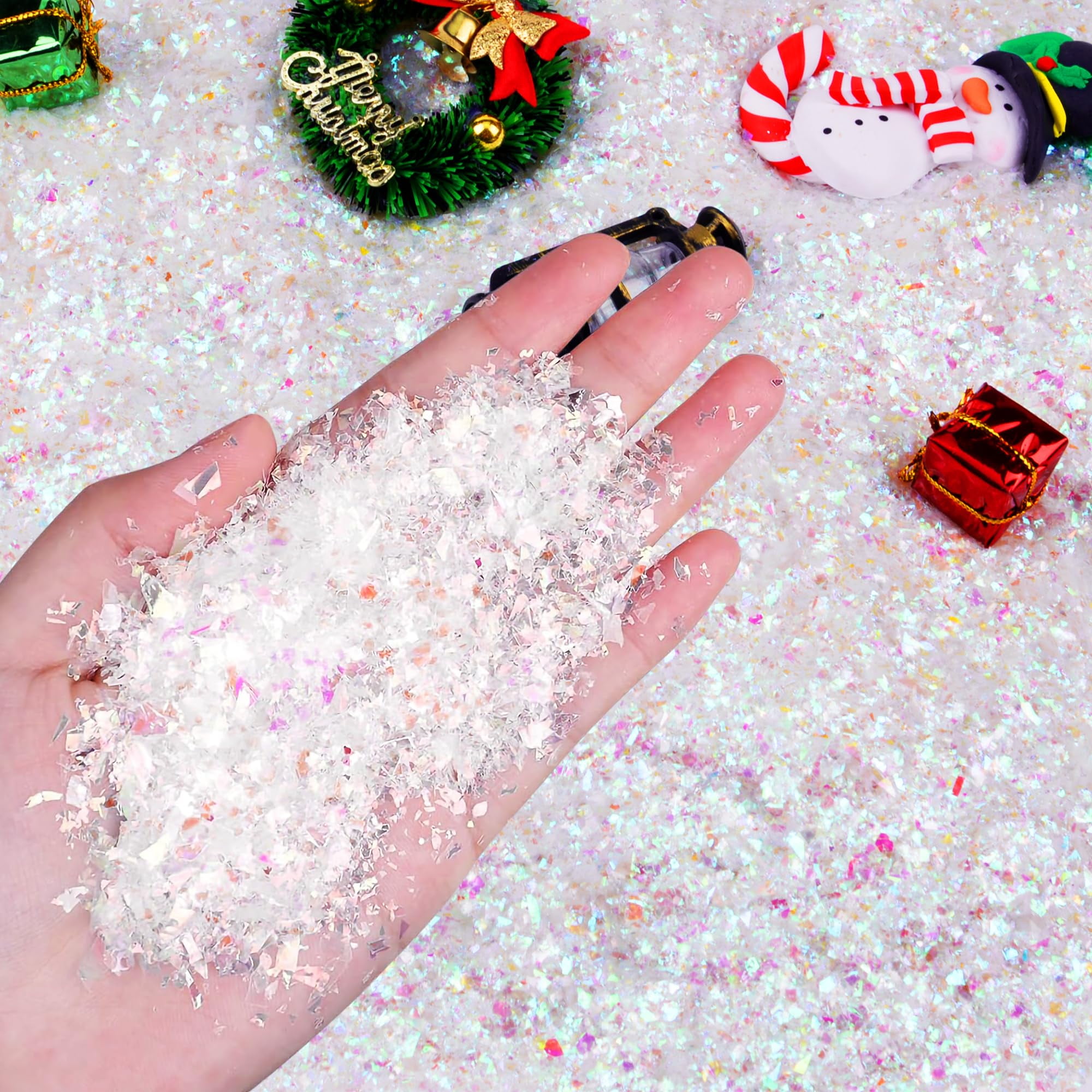 Qumenan 7 Ounces Christmas Iridescent Snowflake Glitter Fake Snow ...