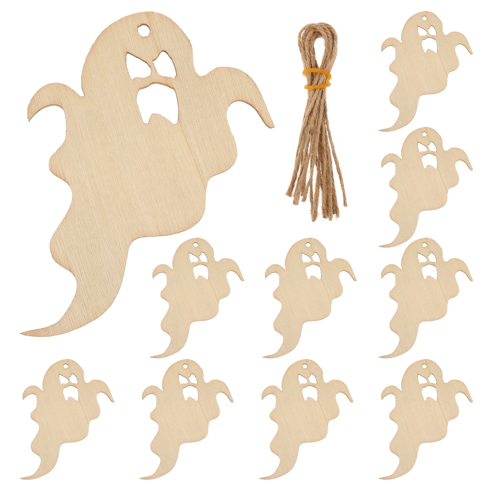 Qumonin 10 Wooden Wrathful Ghost Halloween Pendants with Hemp Ropes ...