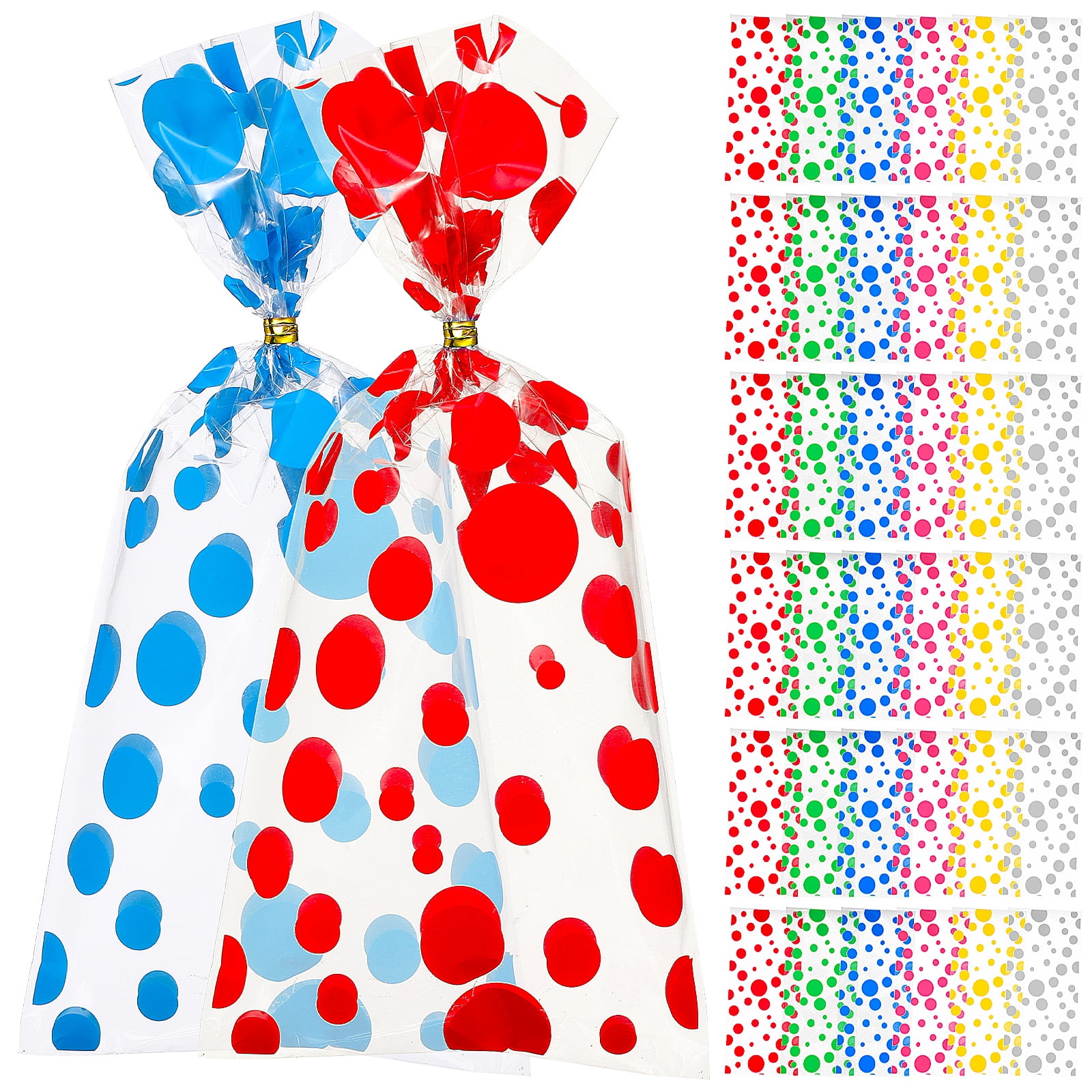 Qumonin 100 Polka Dot Cellophane Treat Bags with Ties for Gifts ...