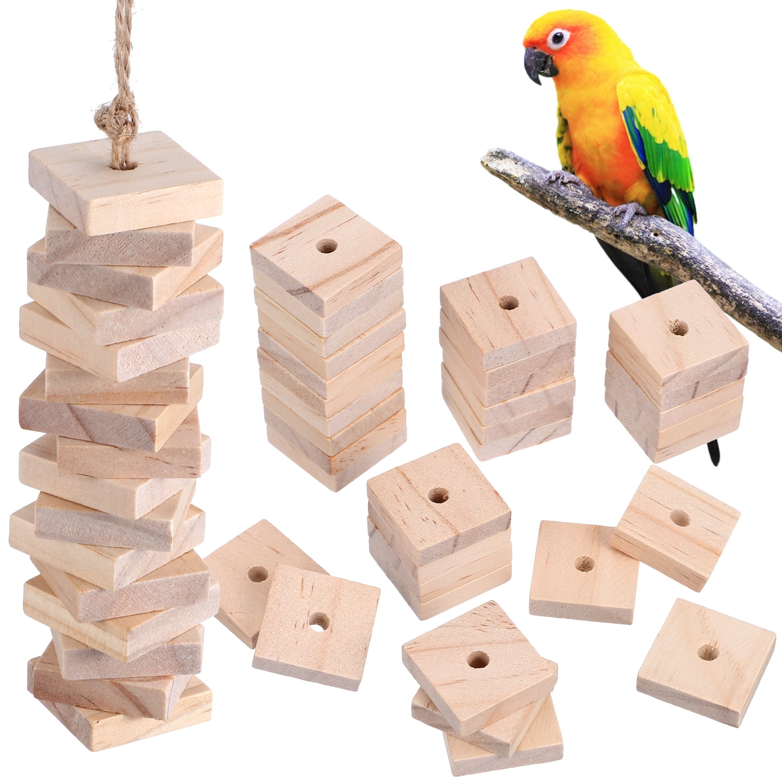 Qumonin 100pcs Parrot Chewing Blocks Wood Chips Diy Craft Wood Blocks ...