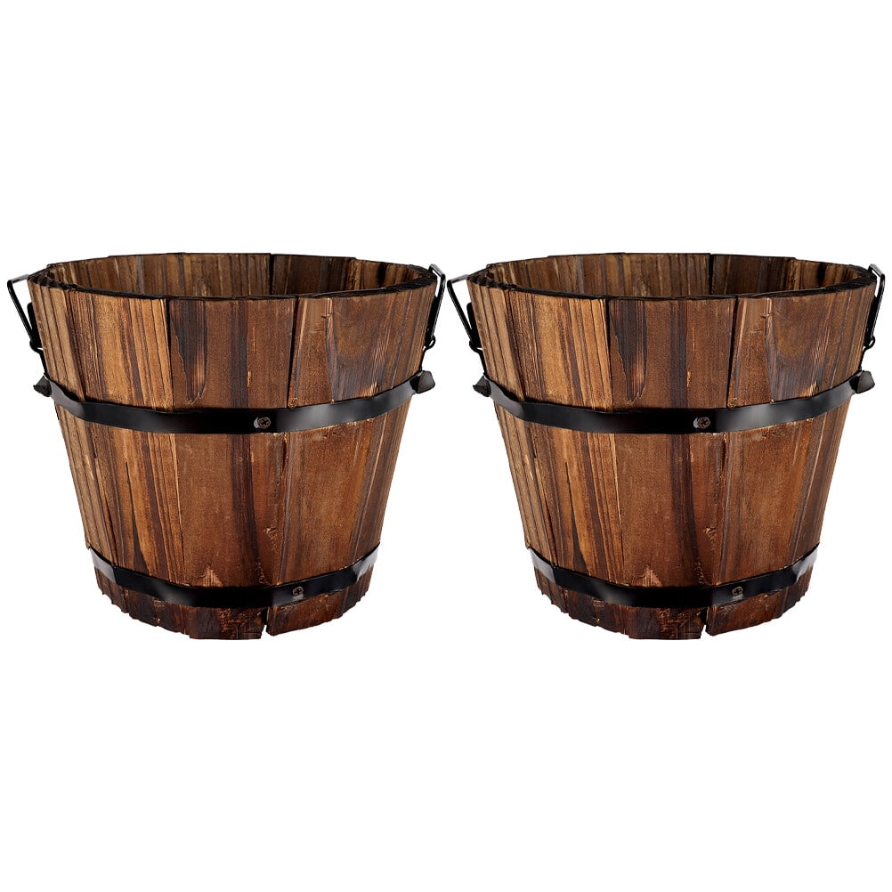 Qumonin 2Pcs Rustic Succulent Planter Box Wood Barrels Flower Pot Plant ...