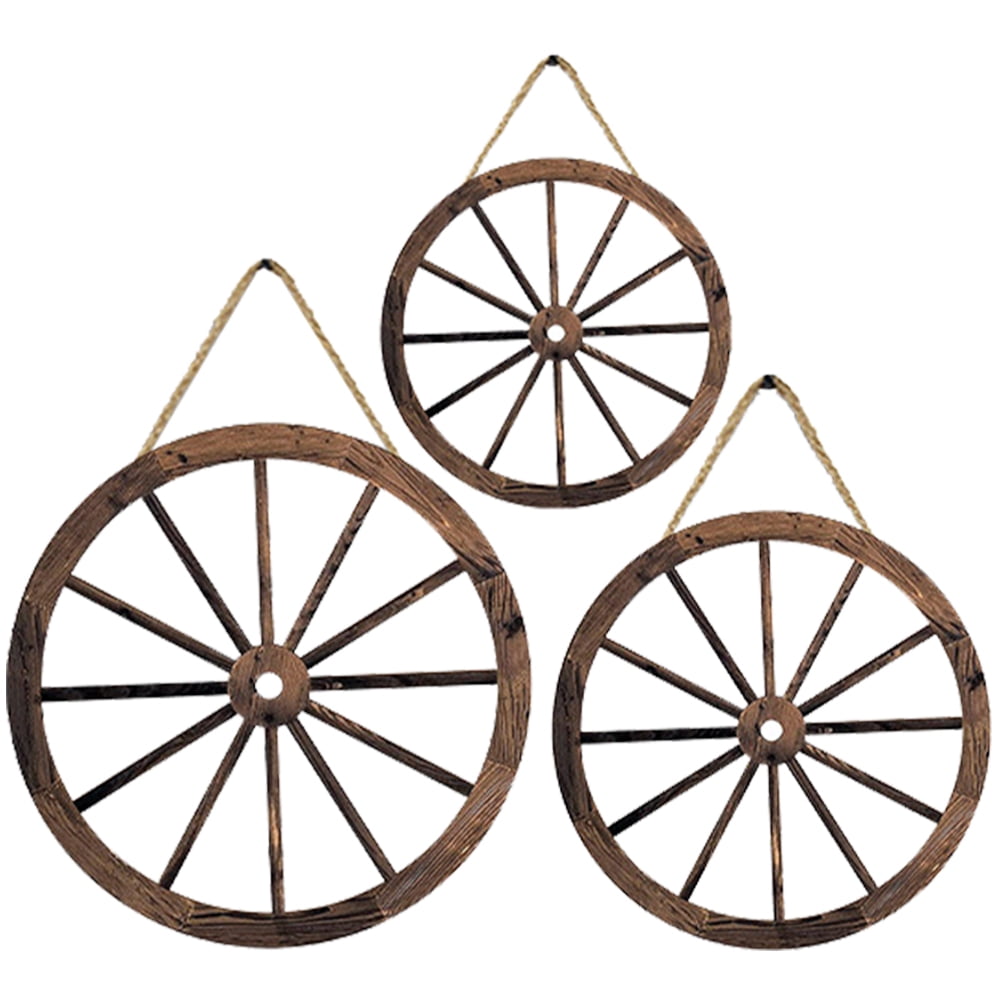 Qumonin 3 Wooden Wagon Wheel Wall Decor Rustic Farmhouse Yard Hanging ...