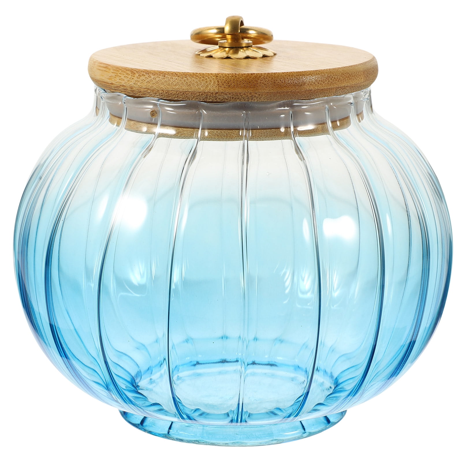 Qumonin Bamboo Lid Glass Jar 600ml Airtight Storage Blue Petal Decor ...